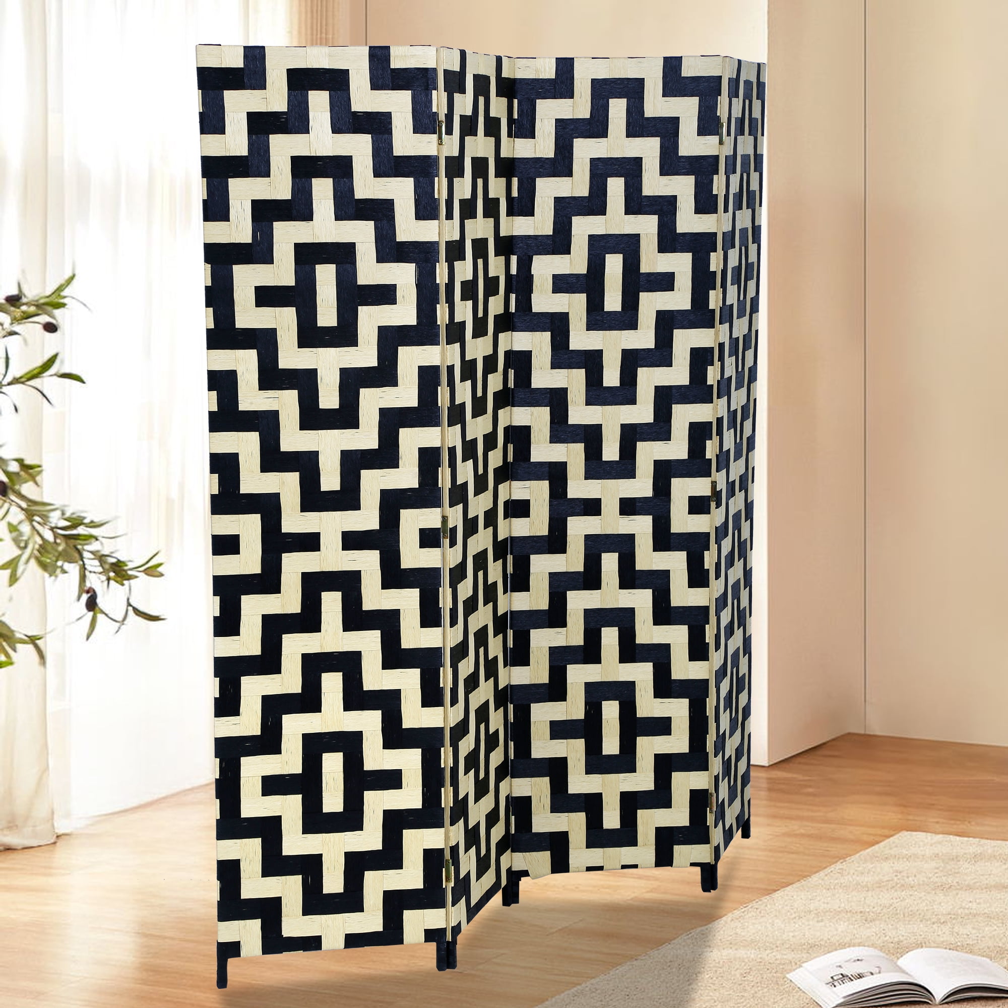 YRLLENSDAN Partition Room Dividers with 4 Panels, Wood Folding Privacy ...