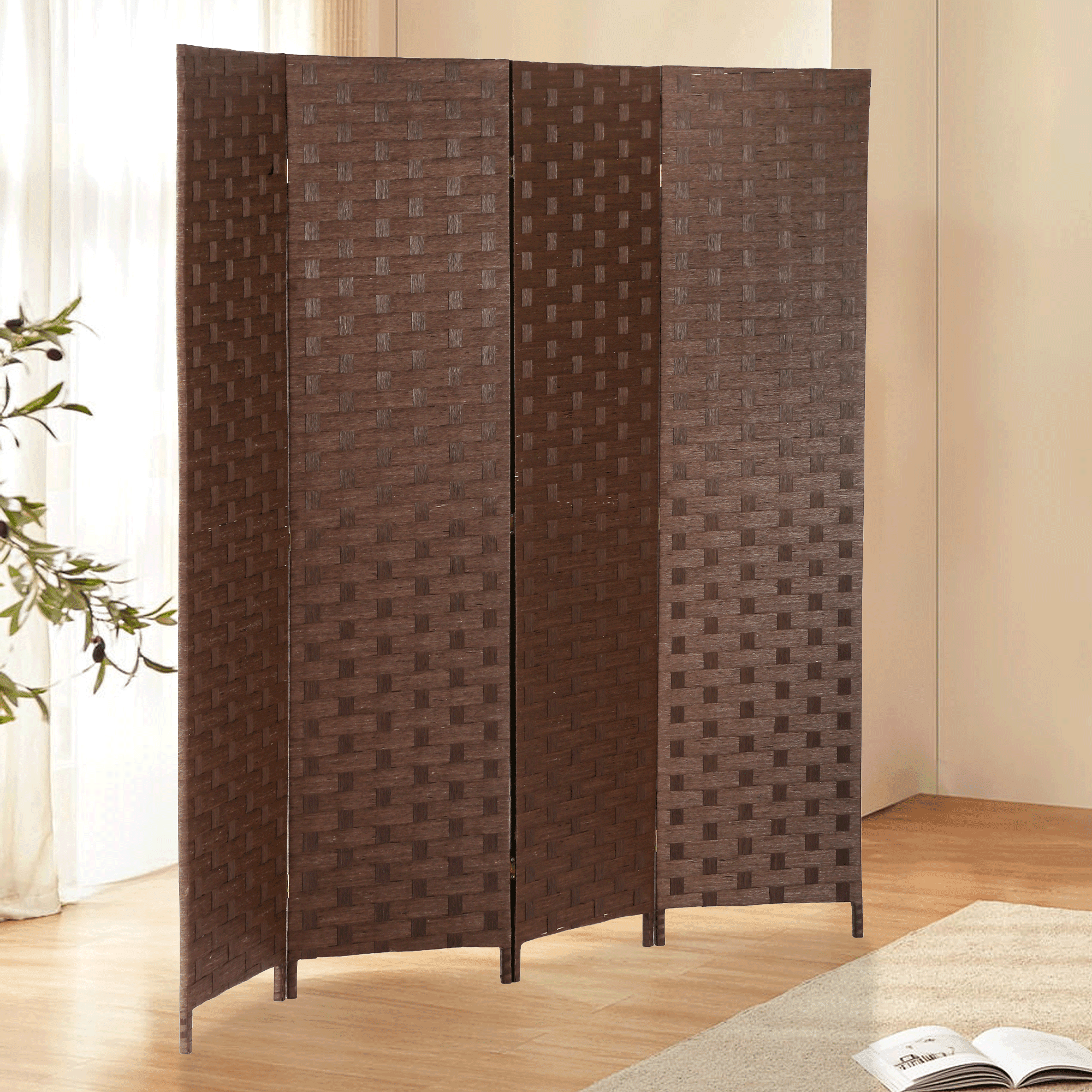 YRLLENSDAN Partition Room Dividers with 4 Panels, Wood Folding Privacy ...