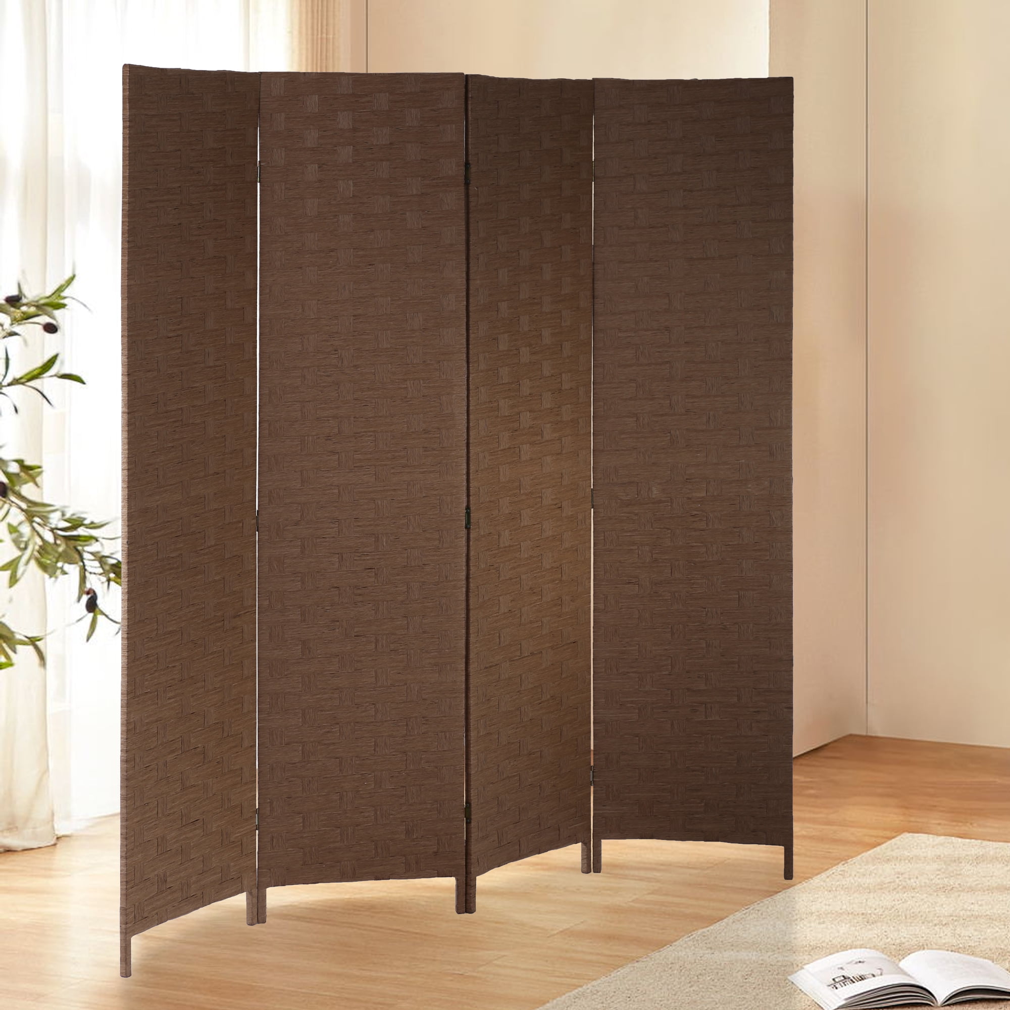 YRLLENSDAN Partition Room Dividers with 4 Panels, Wood Folding Privacy ...
