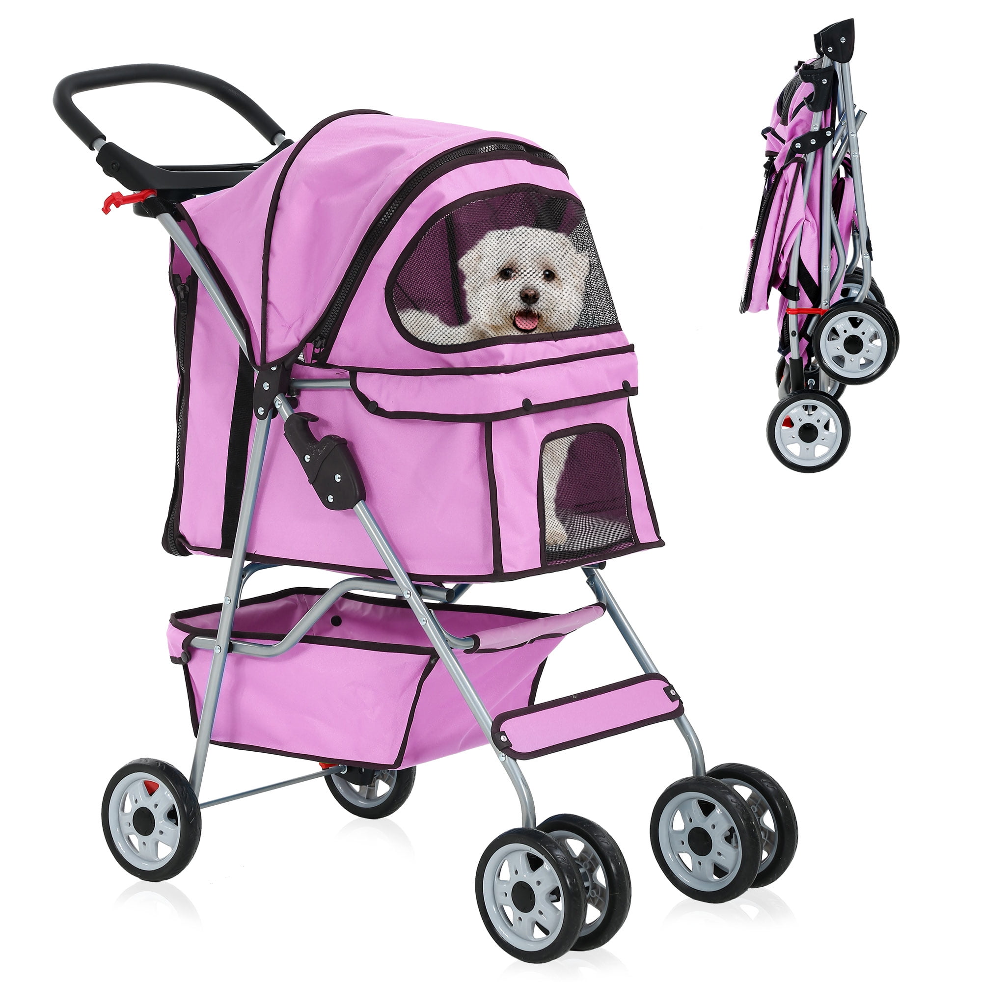 YRLLENSDAN Pet Gear 4-Wheel Folding Dog & Cat Stroller, 35lbs Capacity ...