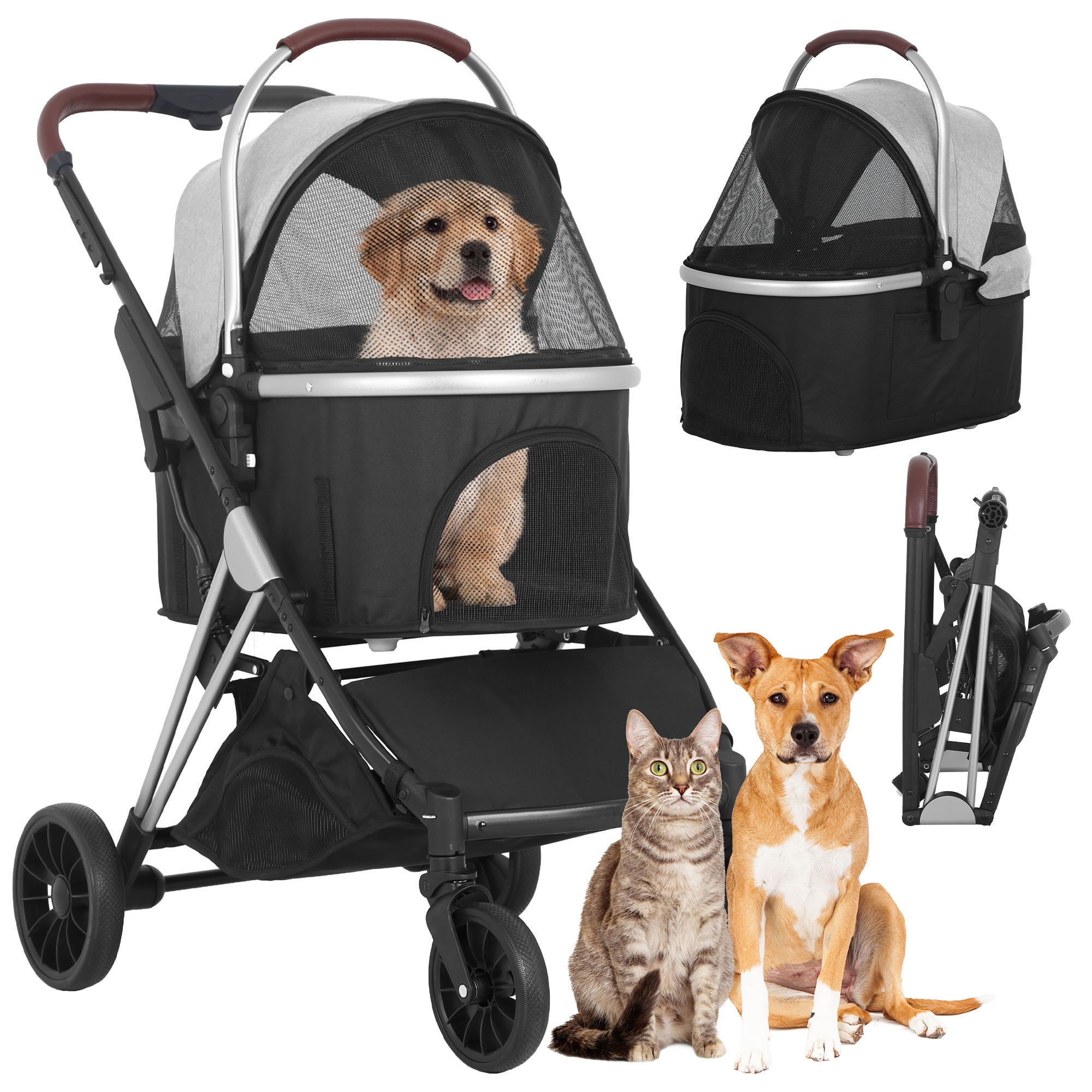 YRLLENSDAN Pet Stroller, Premium 3-in-1 Multi-function Foldable Dog ...