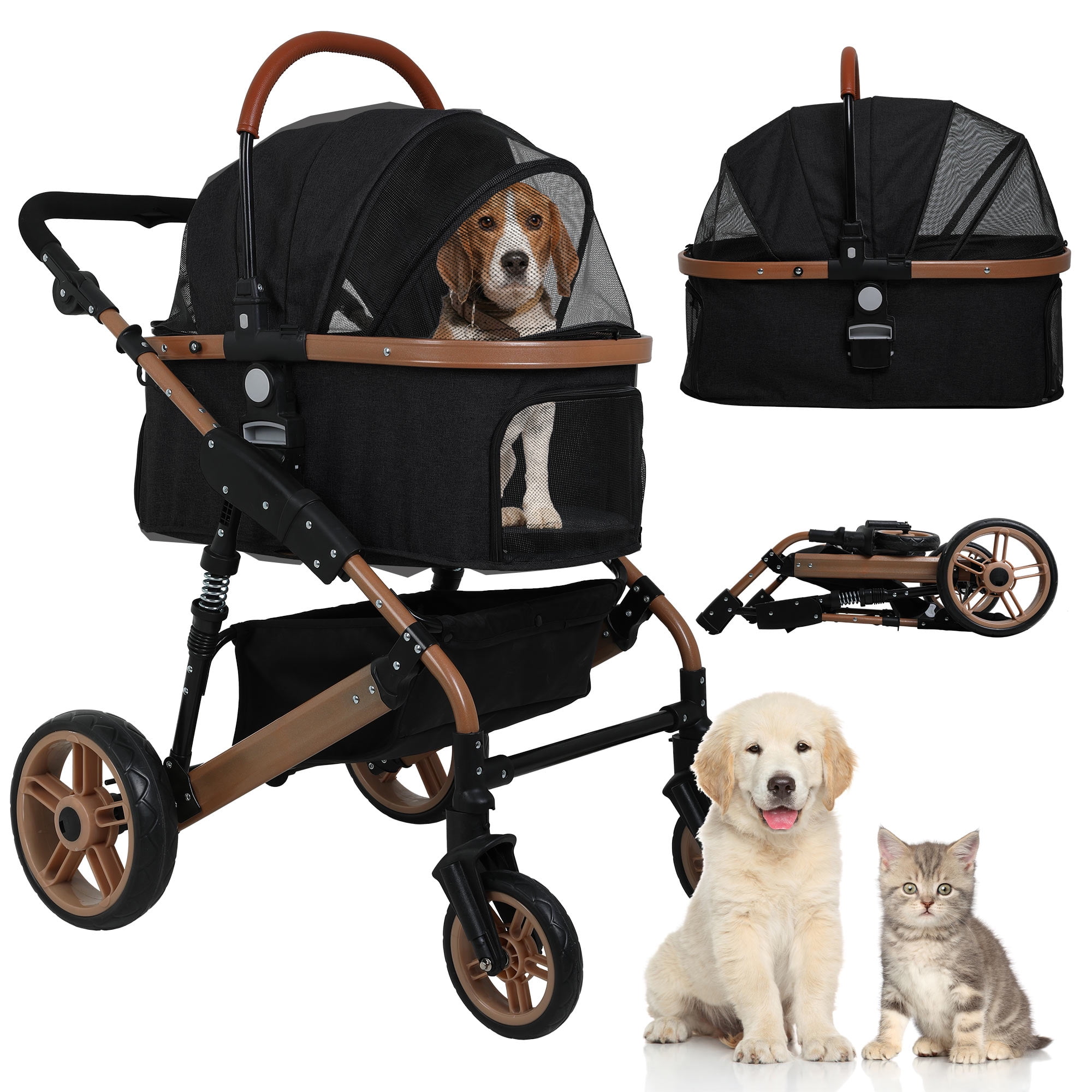 YRLLENSDAN Pet Stroller Premium 3-in-1 Multifunction 4 wheels Dog Cat ...