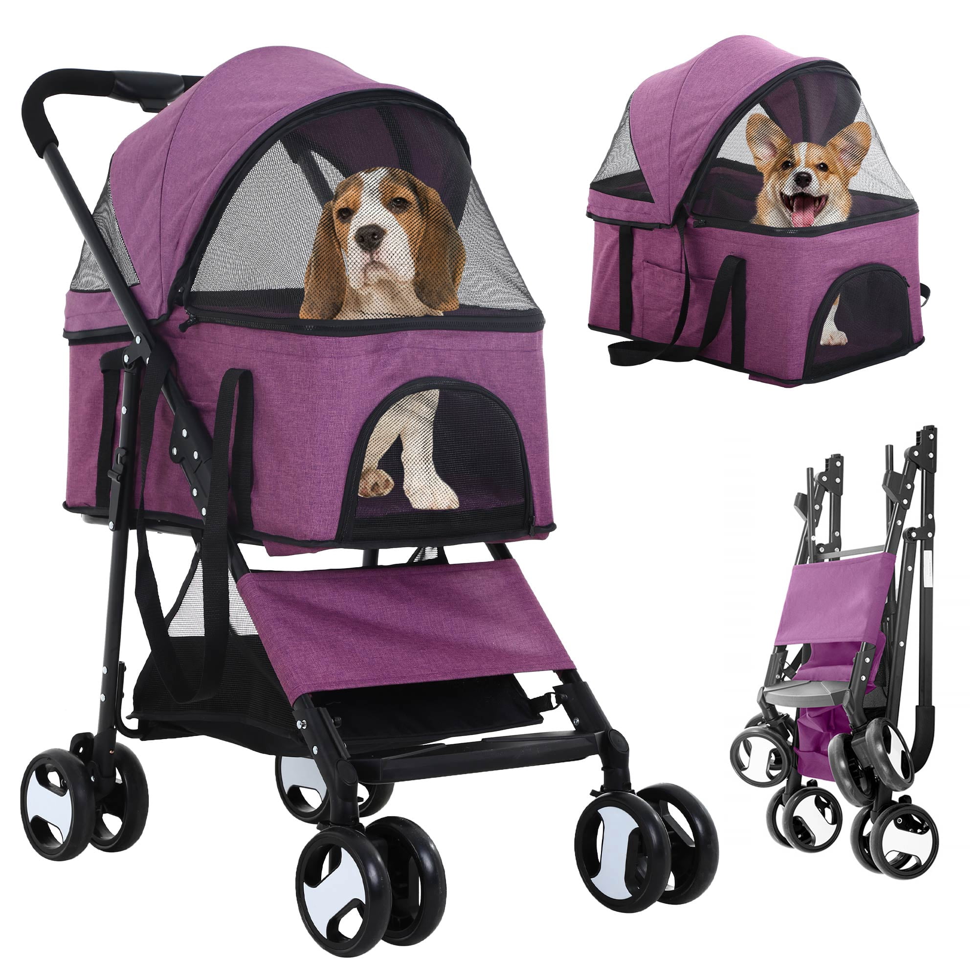 YRLLENSDAN Pet Stroller, 3-in-1 Detachable Travel Carrier, Folding ...