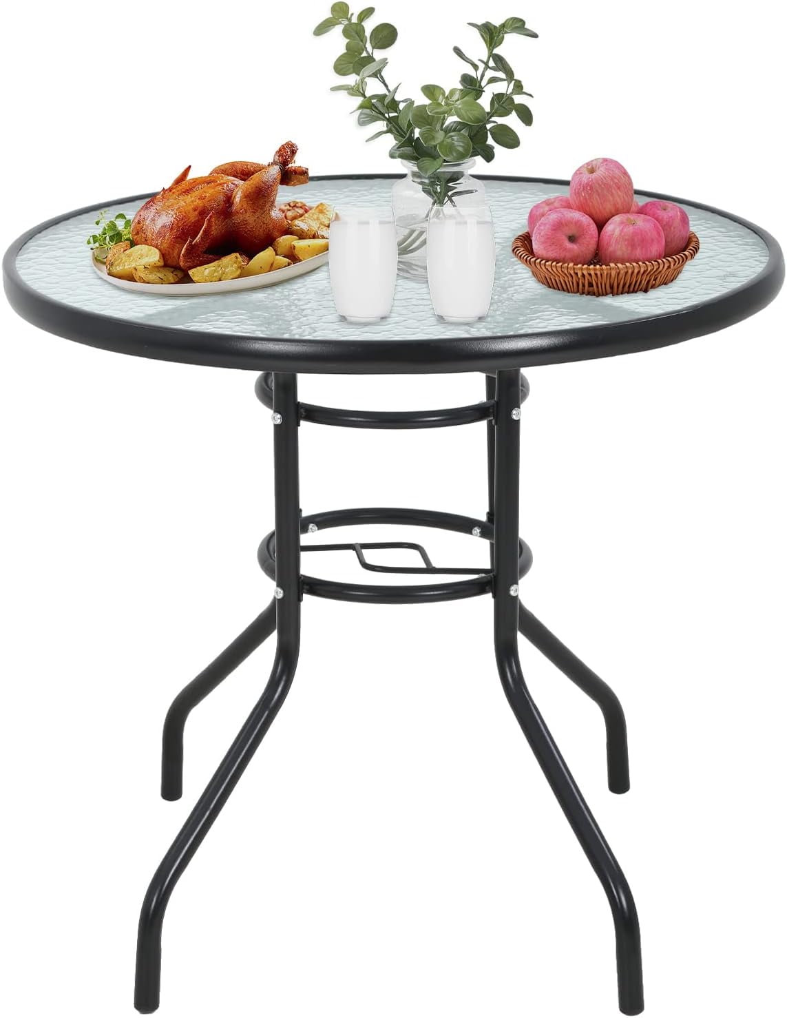 YRLLENSDAN Round Outdoor Table Patio Table Dining Table with Tempered ...