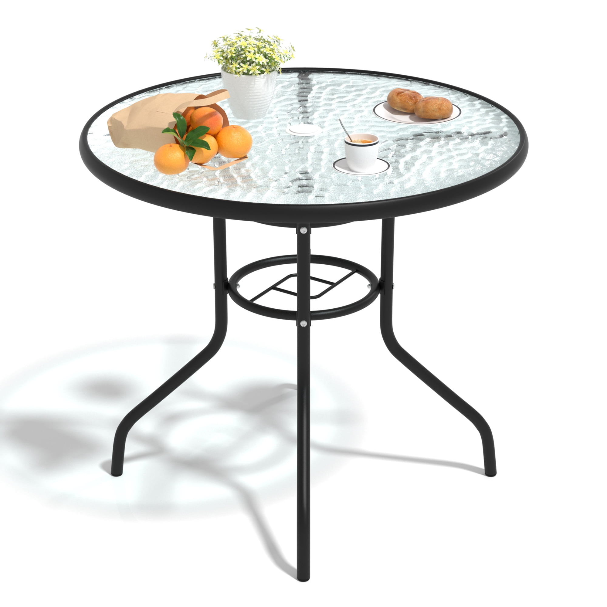 YRLLENSDAN Round Outdoor Table Patio Table Dining Table with Tempered ...