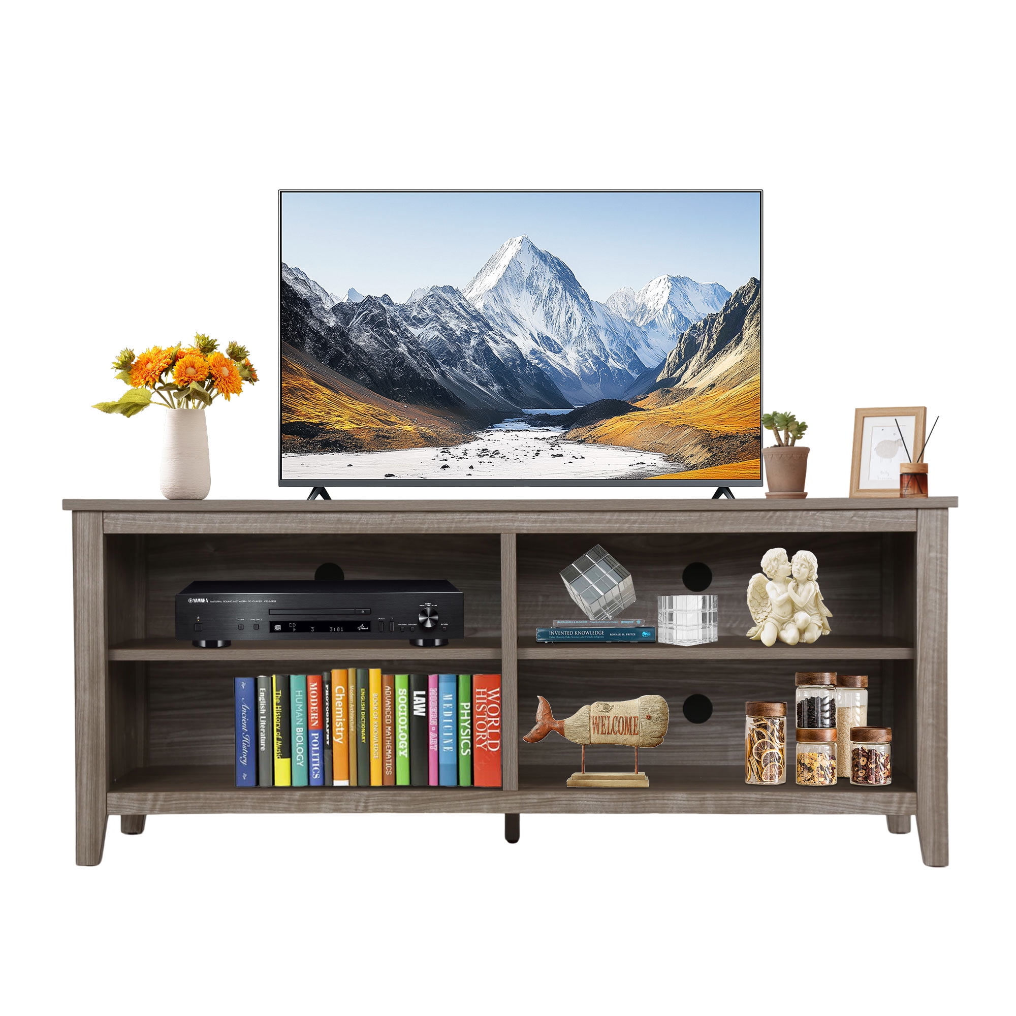 YRLLENSDAN TV Stands for 65 inch TV with 4 Storage Cubes, Wood TV Stand ...