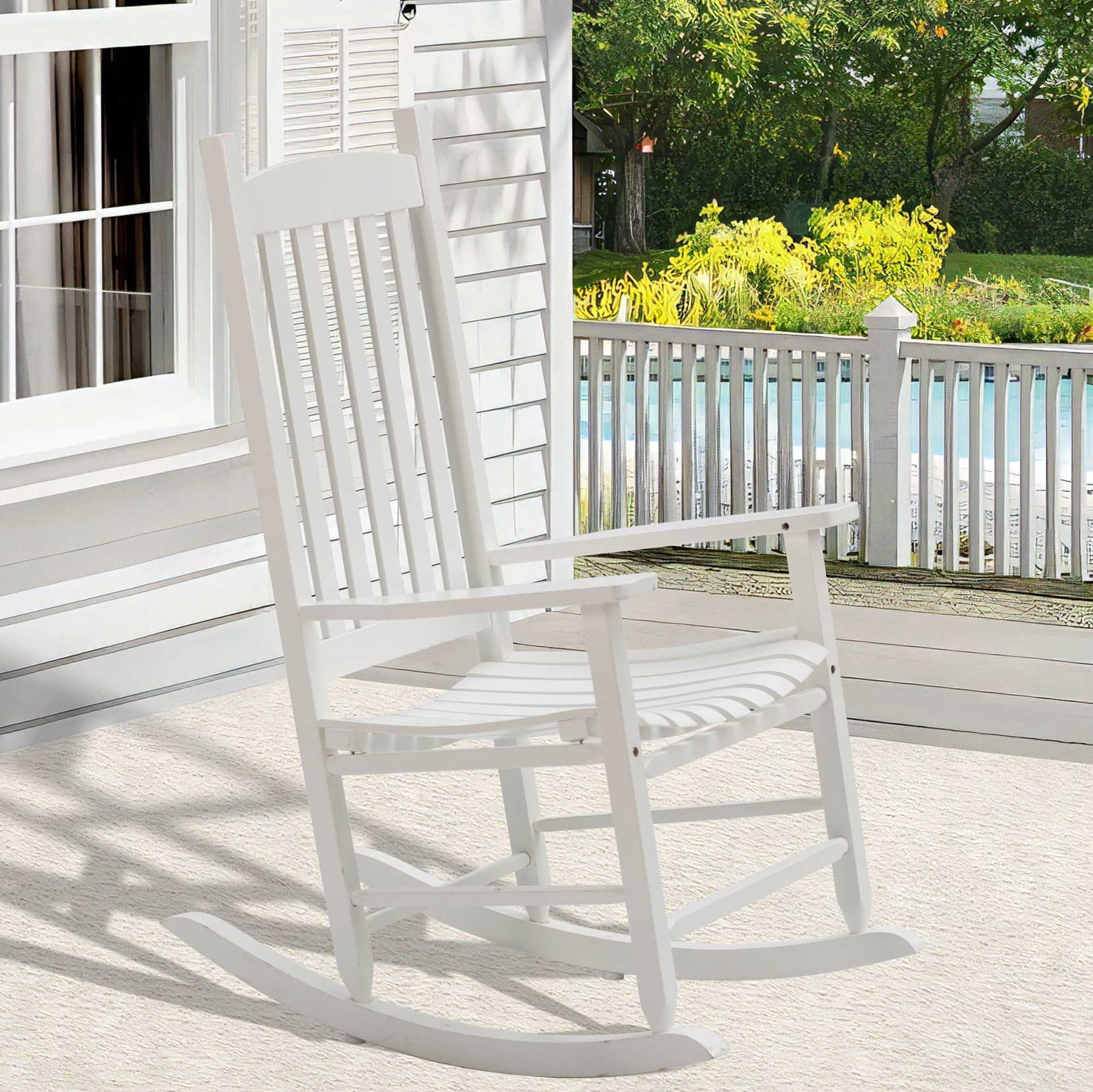YRLLENSDAN Wooden Rocking Chair, Indoor/Outdoor, High Back, Armrest ...