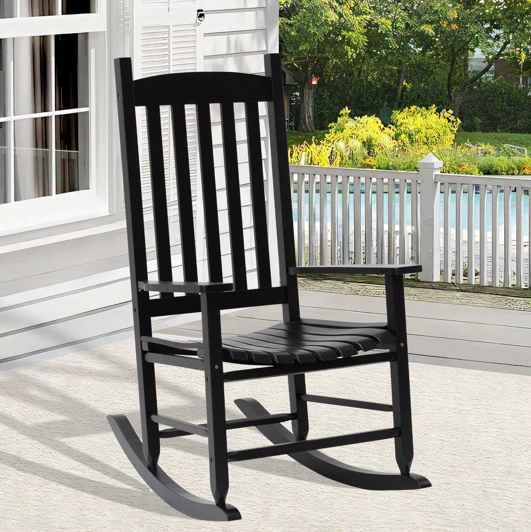 YRLLENSDAN Wooden Rocker, High Back & Armrest for Patio/Porch, 243 lbs ...