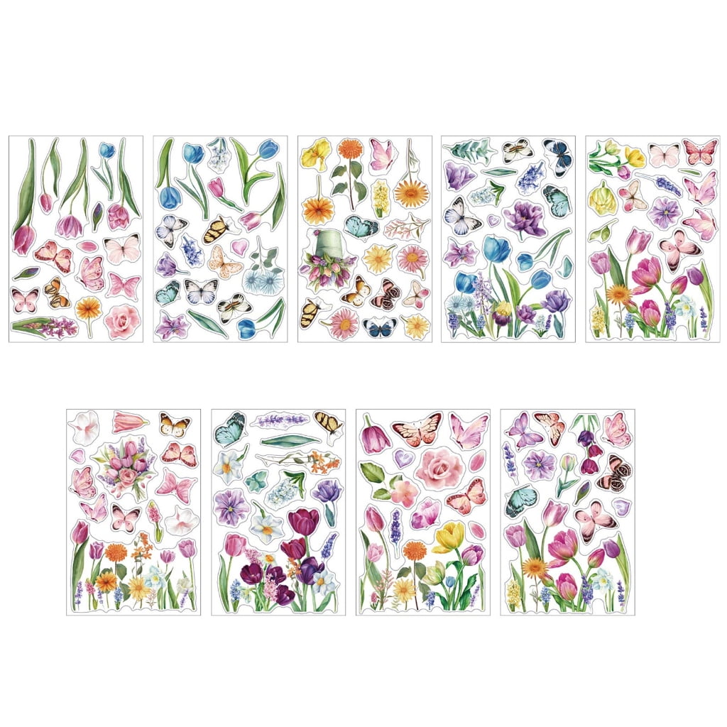 YROHGKPN 9 Sheets Spring Window Stickers Tulips Flower Window Decals ...