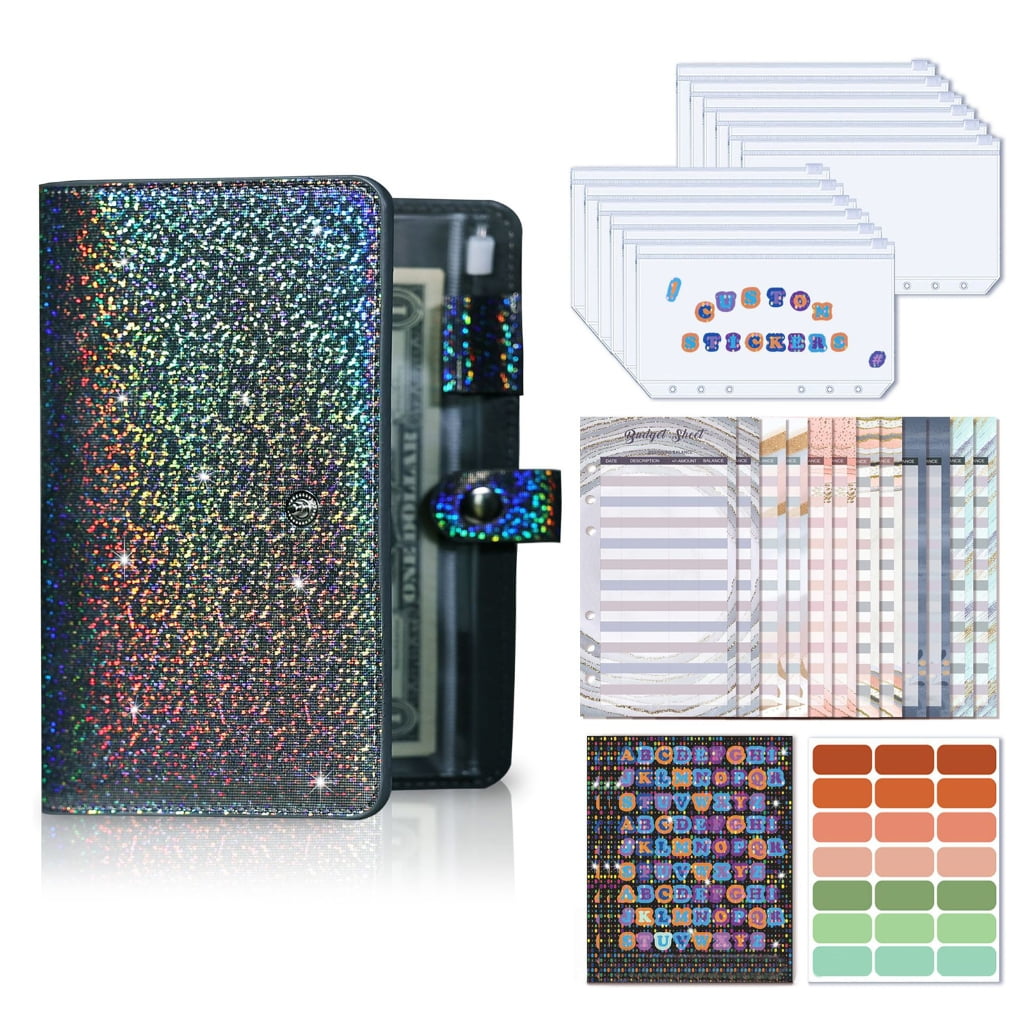 YROHGKPN Glitter Budget Binder with 12 Cash Envelopes, 12 Budget Sheets ...