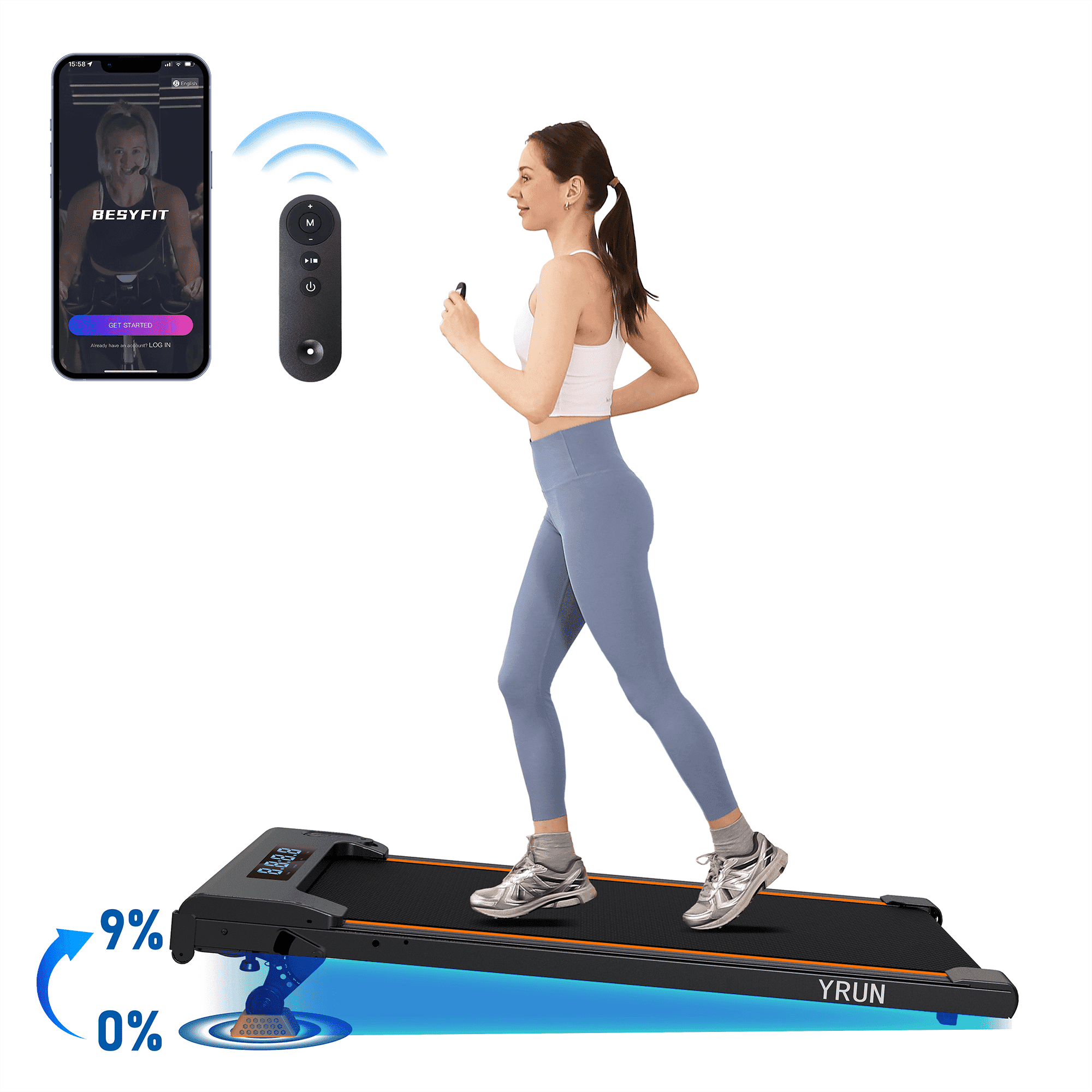 YRUN Walking Pad 2 in 1 Under Desk Treadmill 0-9% Incline w/Remote ...