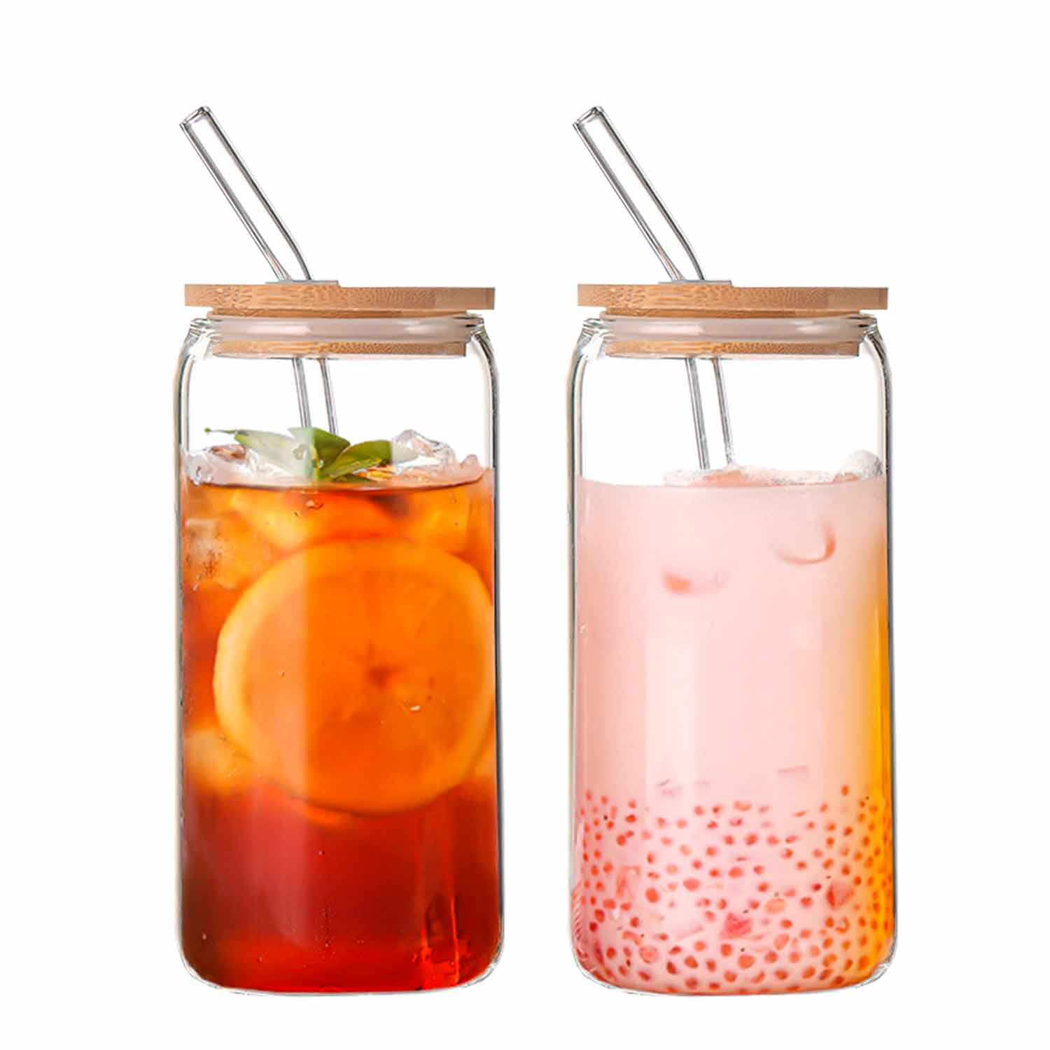 YRYG YRYG Glass Cups with Bamboo Lids and Glass Straw, Can Shaped ...