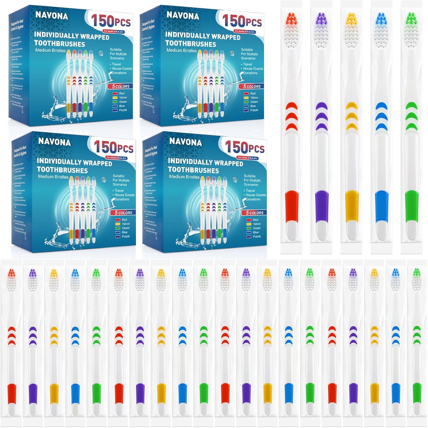 YS 600 PCS Individually Wrapped Bulk Toothbrush Pack, Disposable ...