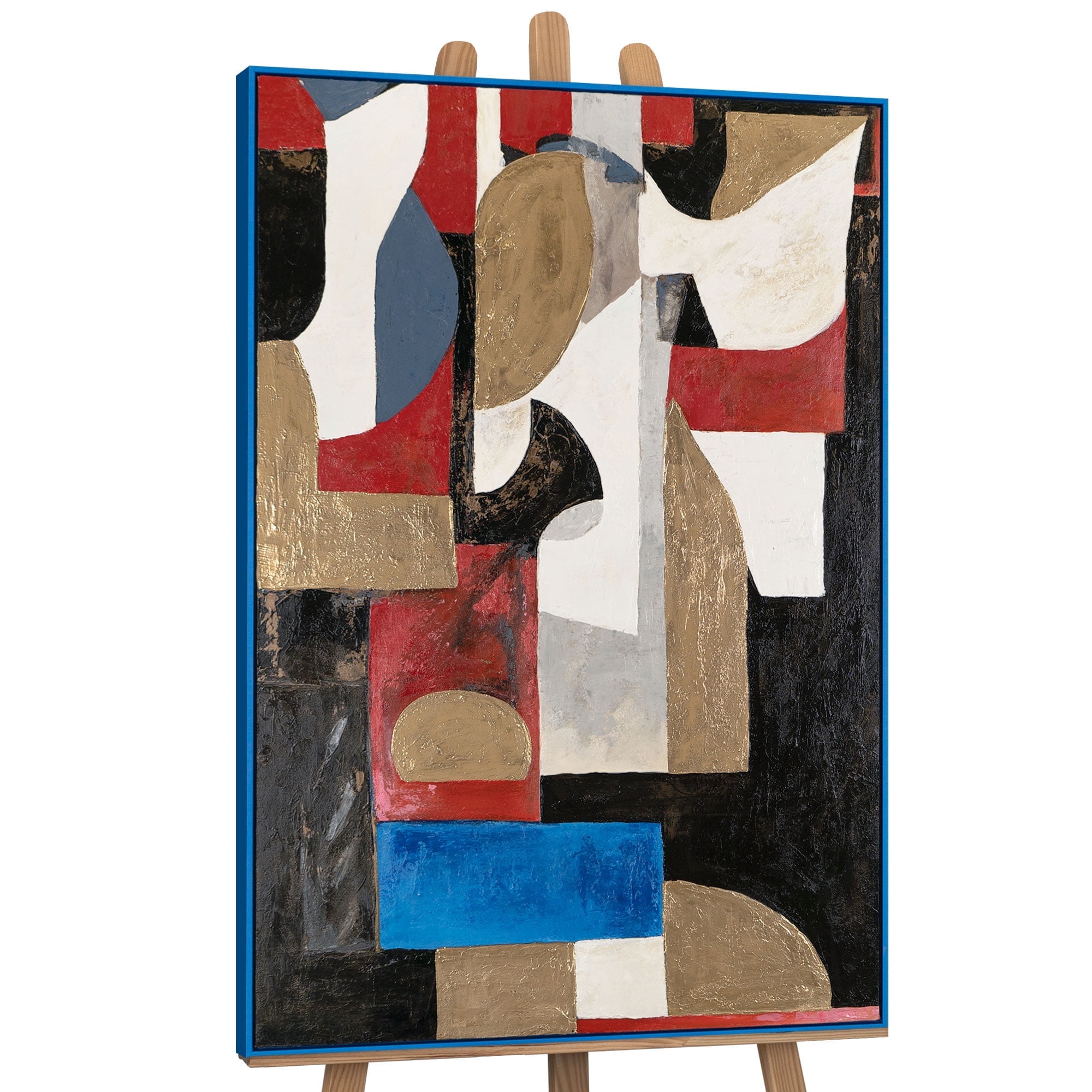 YS-Art Abstract Forms Hand-Painted Canvas Wall Art with Blue Frame ...