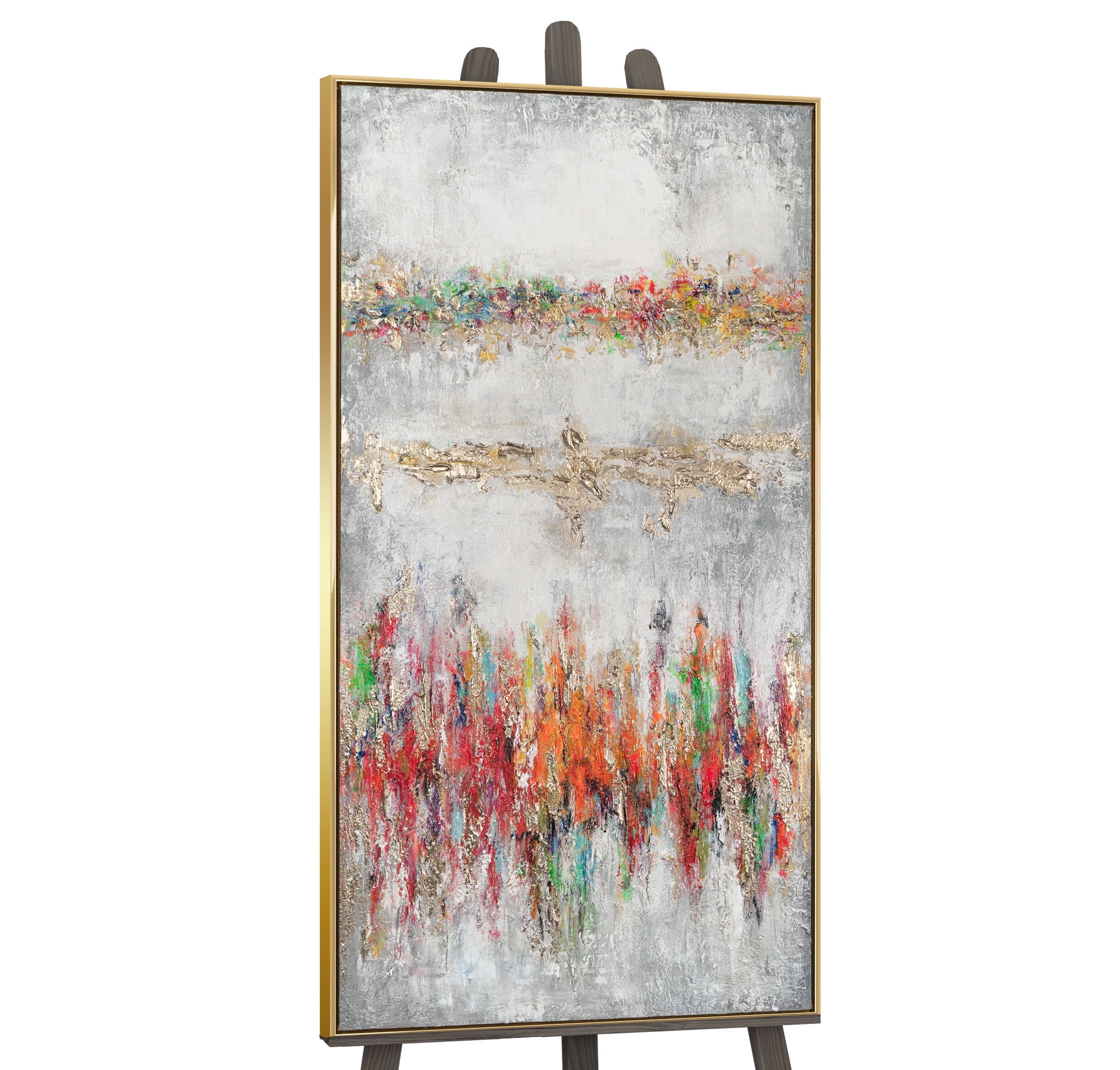YS-Art Bright Horizon Textured Abstract Canvas Wall Art with Gold Frame ...