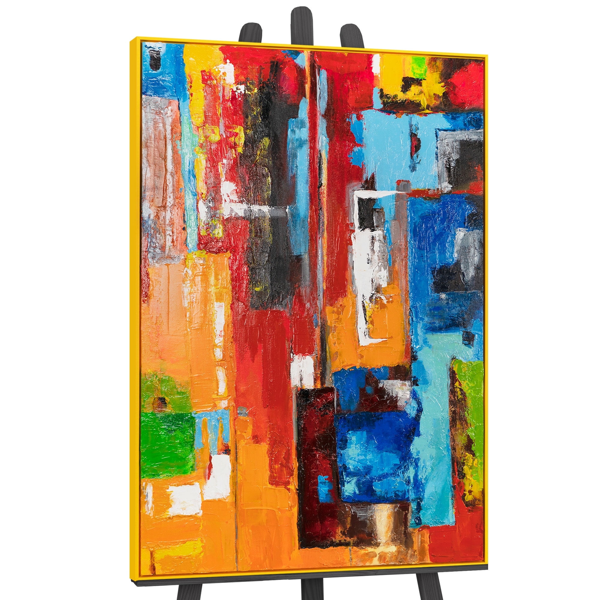 YS-Art City Energy Abstract Wall Art on Large Canvas with Yellow Frame ...