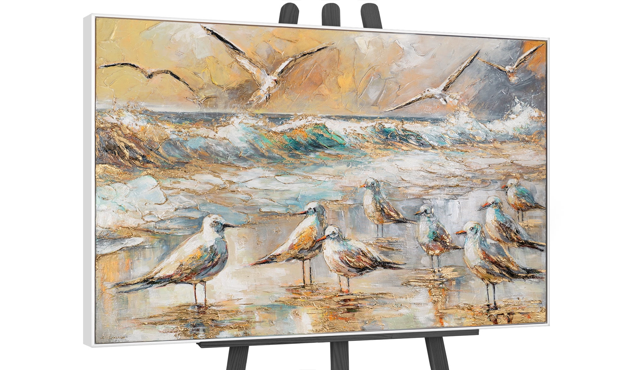 YS-Art Coastal Harmonies Hand-Painted Seaside Canvas Wall Art with ...