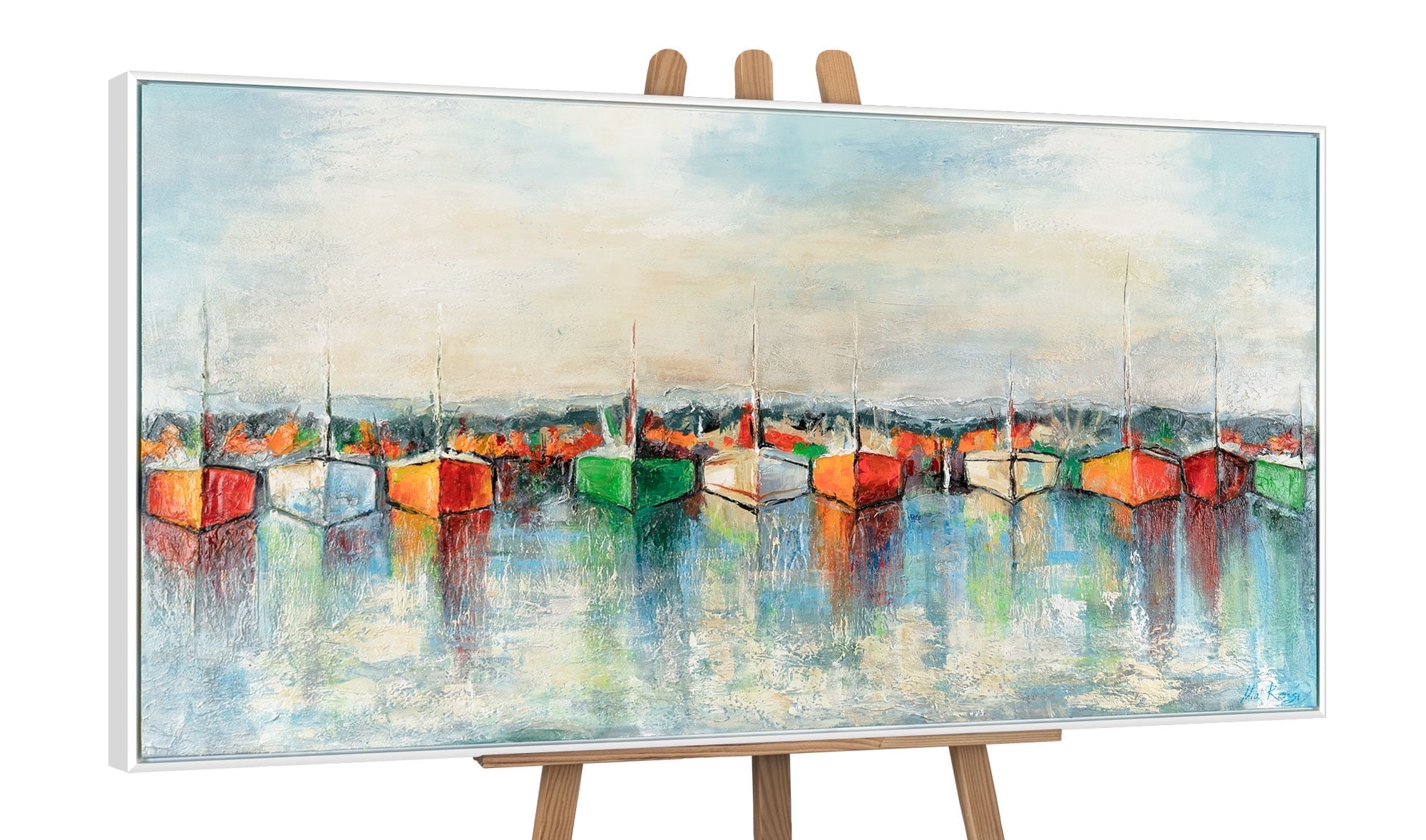 YS-Art Colored Reflections Hand-Painted Abstract Painting with White ...