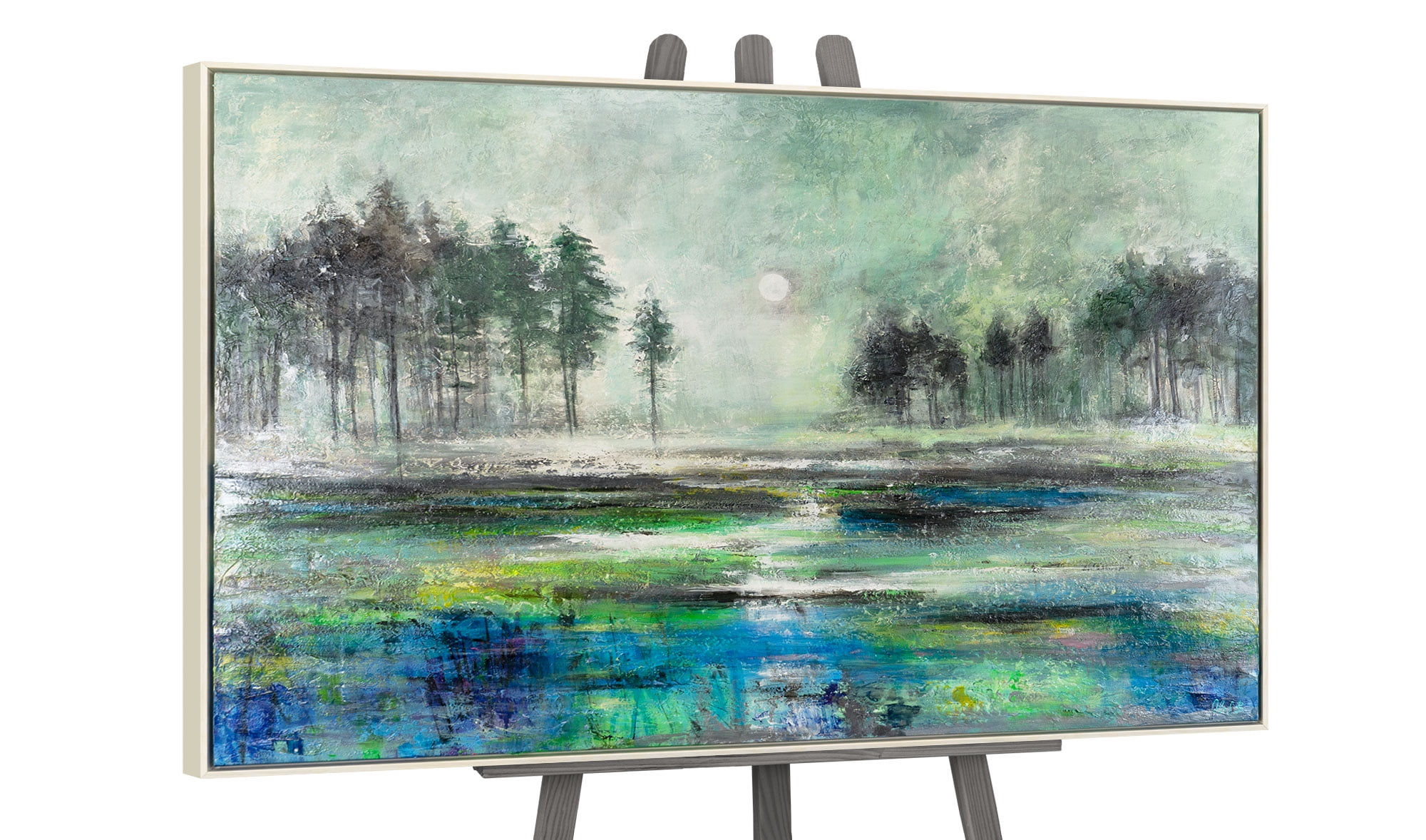 YS-Art Forest Dreams Hand-Painted Landscape Painting with Beige Frame ...