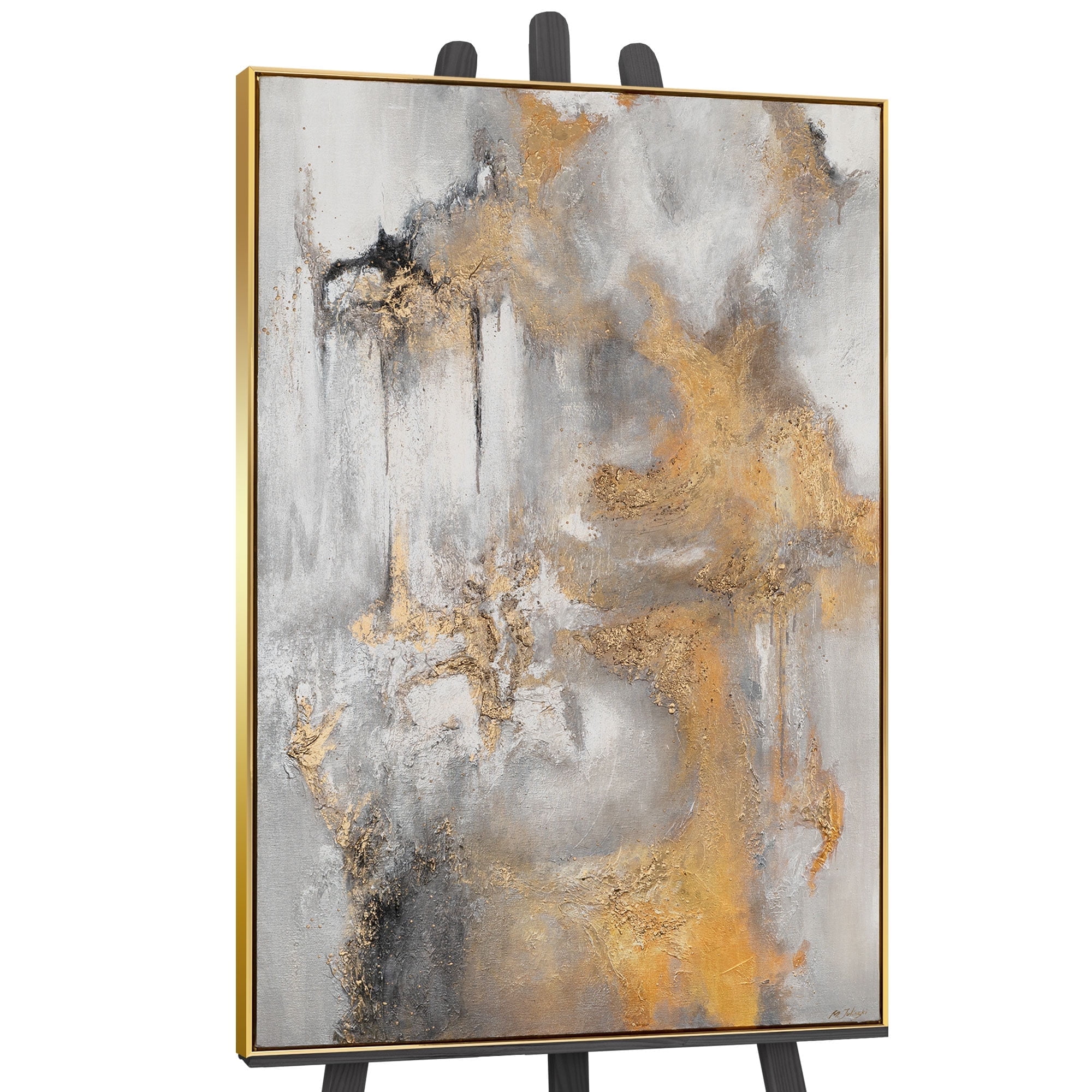 YS-Art Golden Accent Abstract Canvas Wall Art with Gold Frame, Modern ...