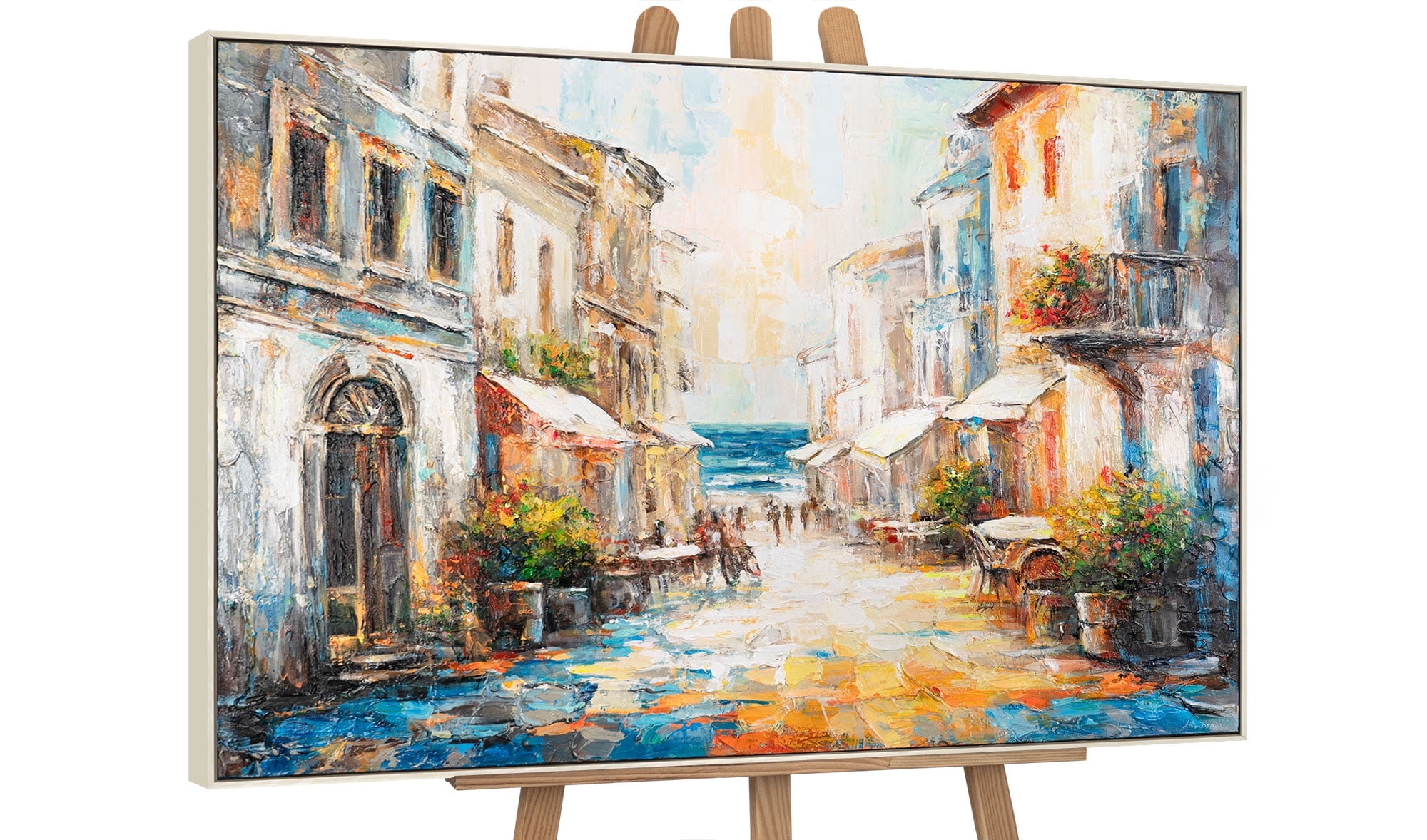 YS-Art Hand-Painted Wall Art with Beige Frame, Textured Acrylic ...