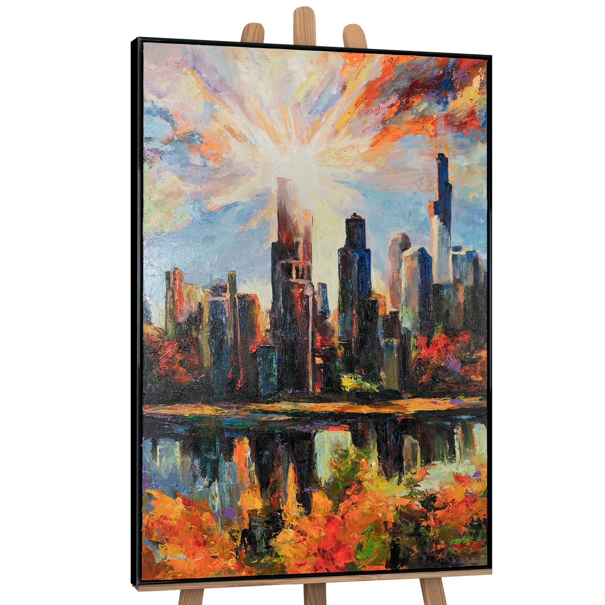 YS-Art Metropolitan Glow Hand-Painted Urban Sunset Canvas Art with ...