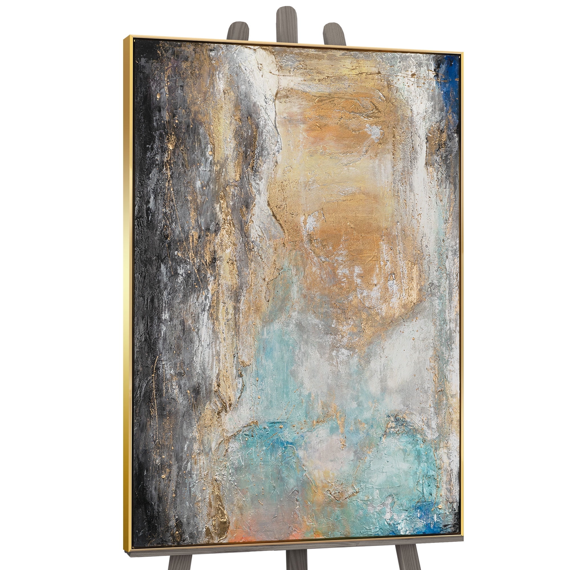 YS-Art Phantom Light Abstract Canvas Painting with Gold Frame, Modern ...