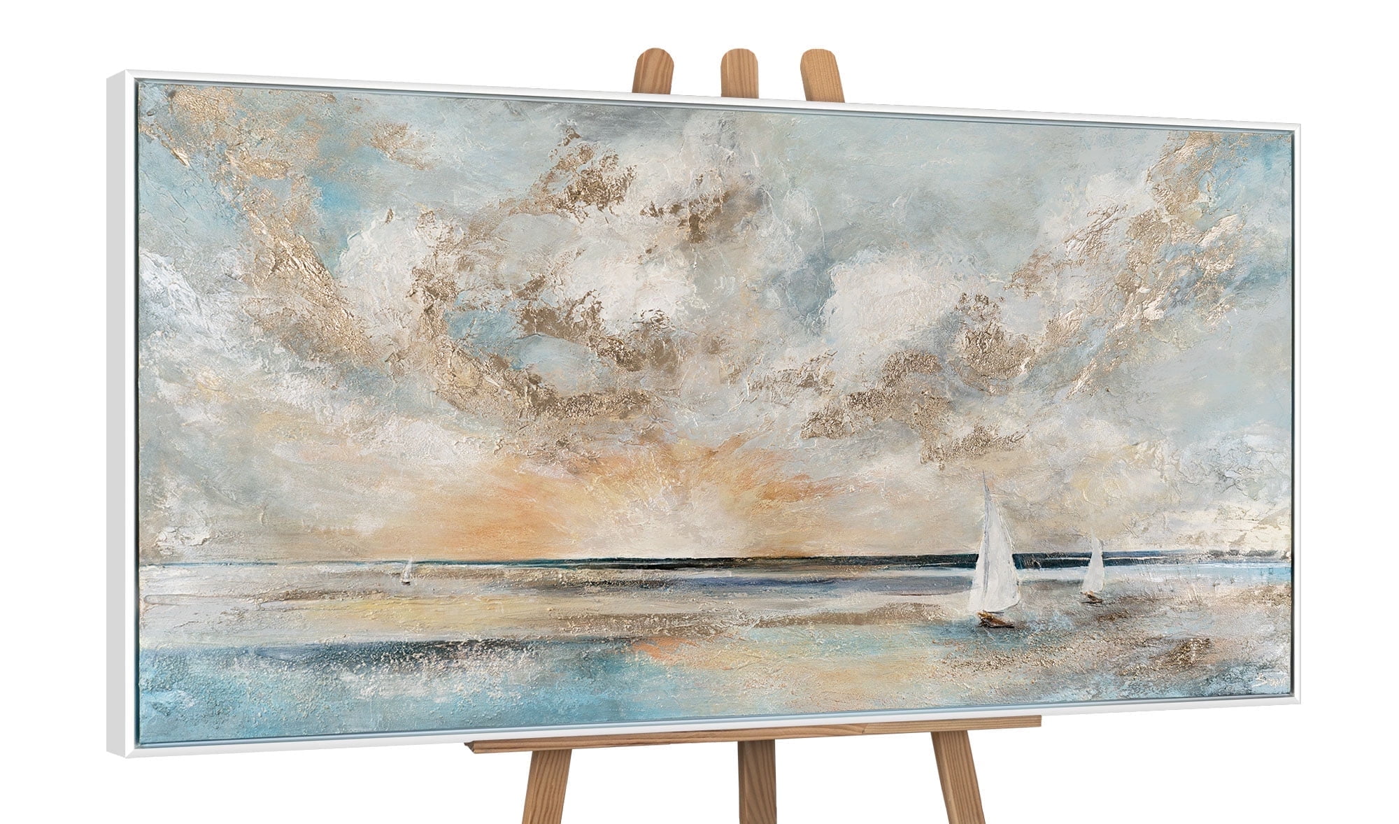 YS-Art The Glow of Dawn Abstract Landscape Canvas Wall Art with White ...