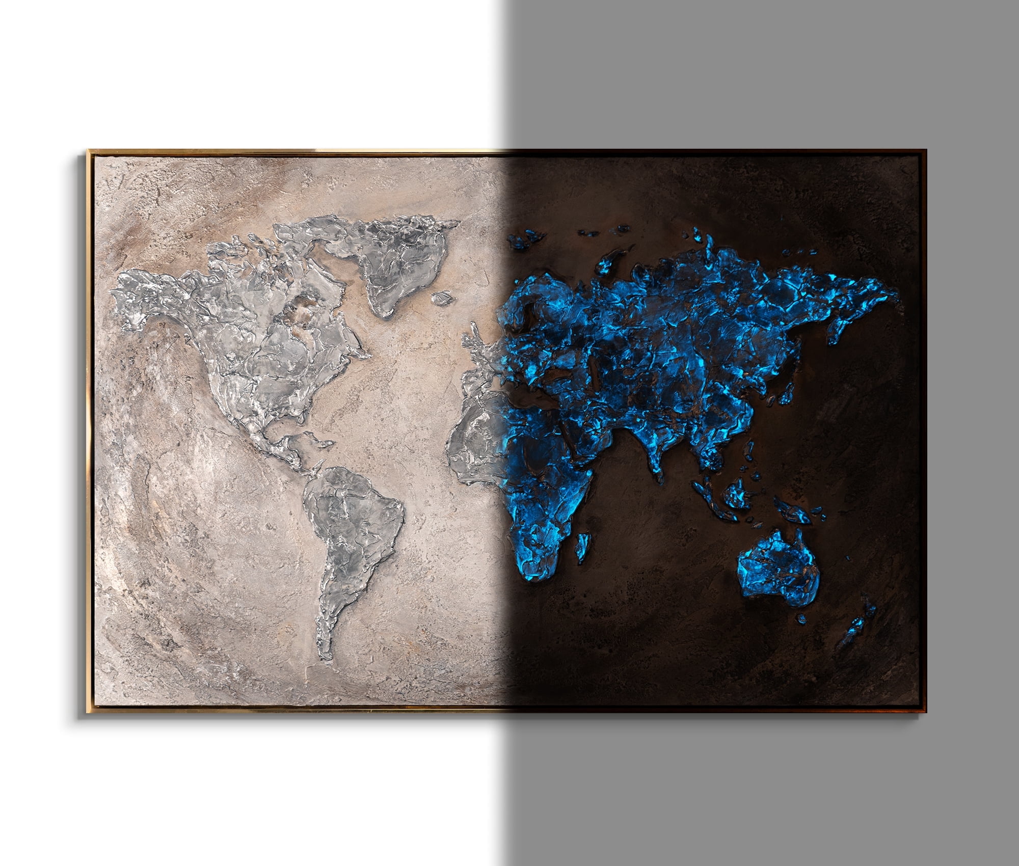 YS-Art World on Canvas Glow-in-the-Dark Map Art with Gold Frame ...