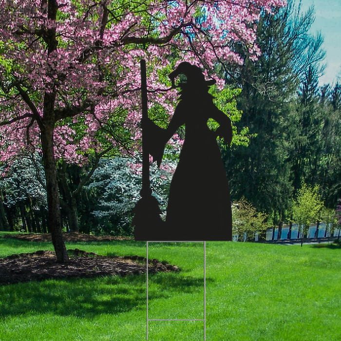 YS3002 Halloween Wicked Witch With Broom In The West Silhouette Waterproof Coroplast Plastic ...