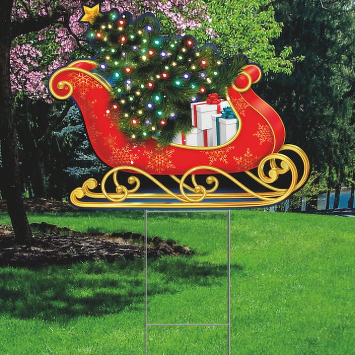 YS3016 Holidays Christmas Santa Sleigh Tree Presents Outdoor Yard ...