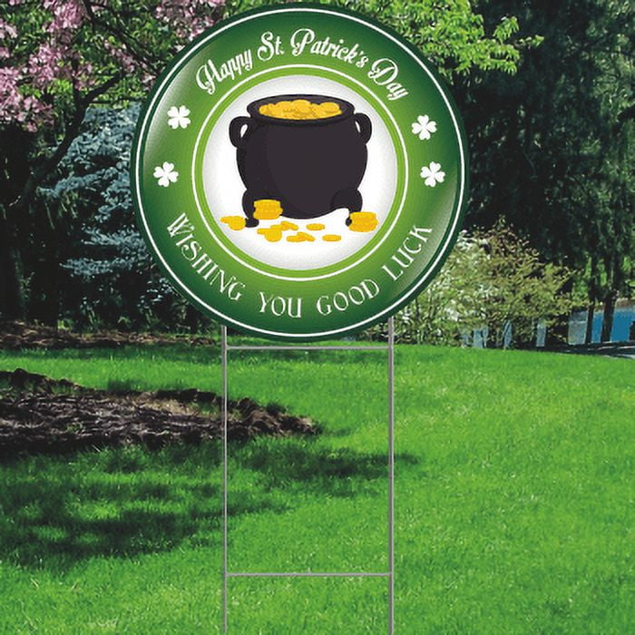 YS3045 St. Patrick's Day Pot Of Gold Shamrock Irish Plastic Outdoor Yard Sign Decoration Cutout ...
