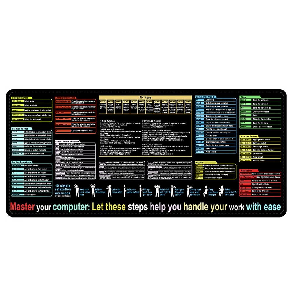YSABOXS Excel Shortcut Keys Mouse Pad, Extended Large Gaming Desk Pad ...