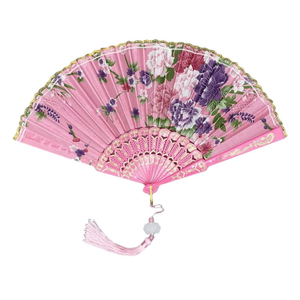 YSABOXS Folding Fan Chinese Bamboo Vintage Silk Hand Held Dance Fans ...