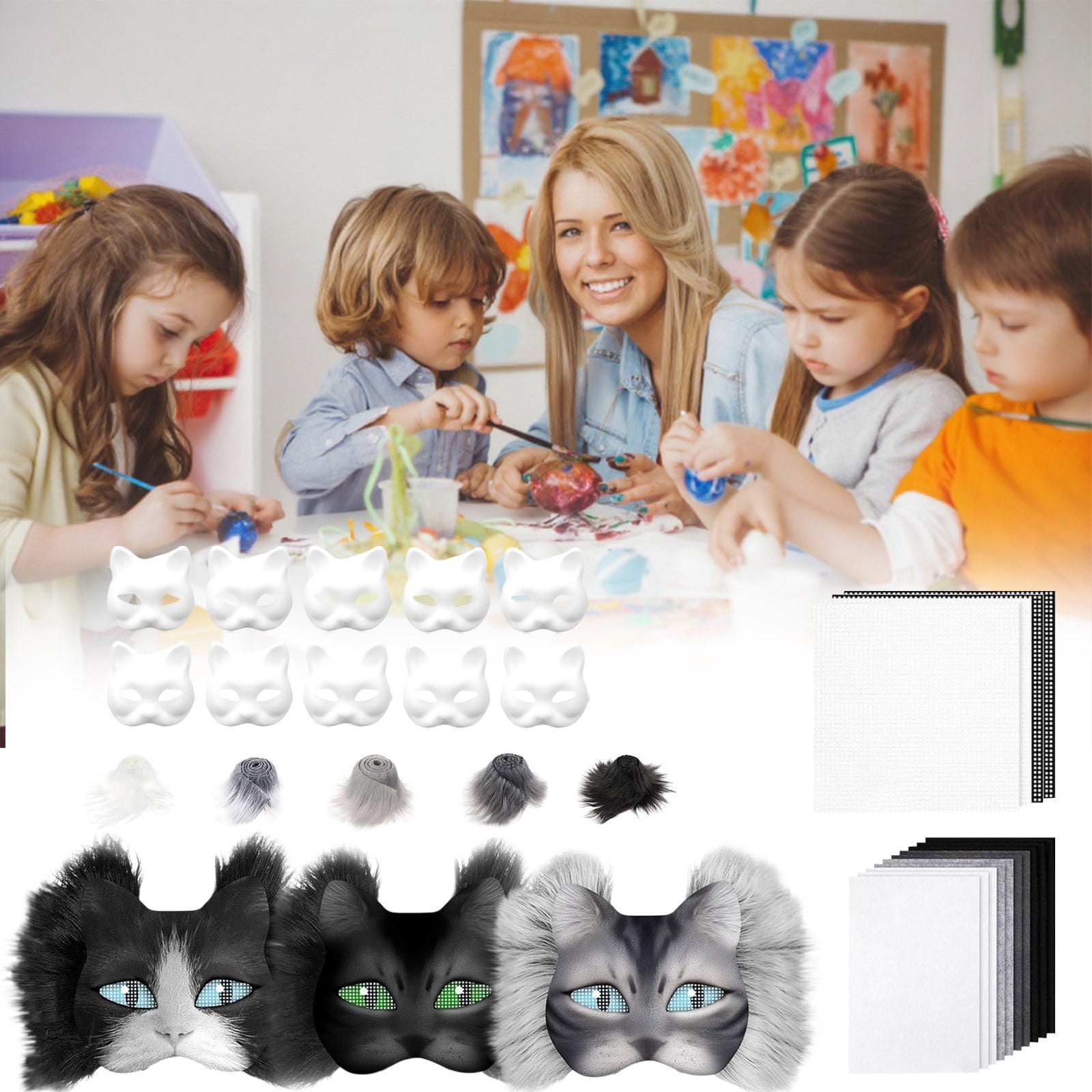 YSGFHGJW DIY Cat Face Mask Craft Kit with Faux Fabric & Plastic Mesh ...