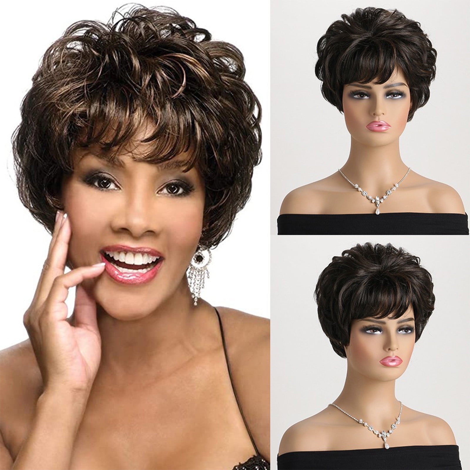 YSGFHGJW Human Hair Wig,Short Roll Curly Hair Wig Fashion Natural Wig ...