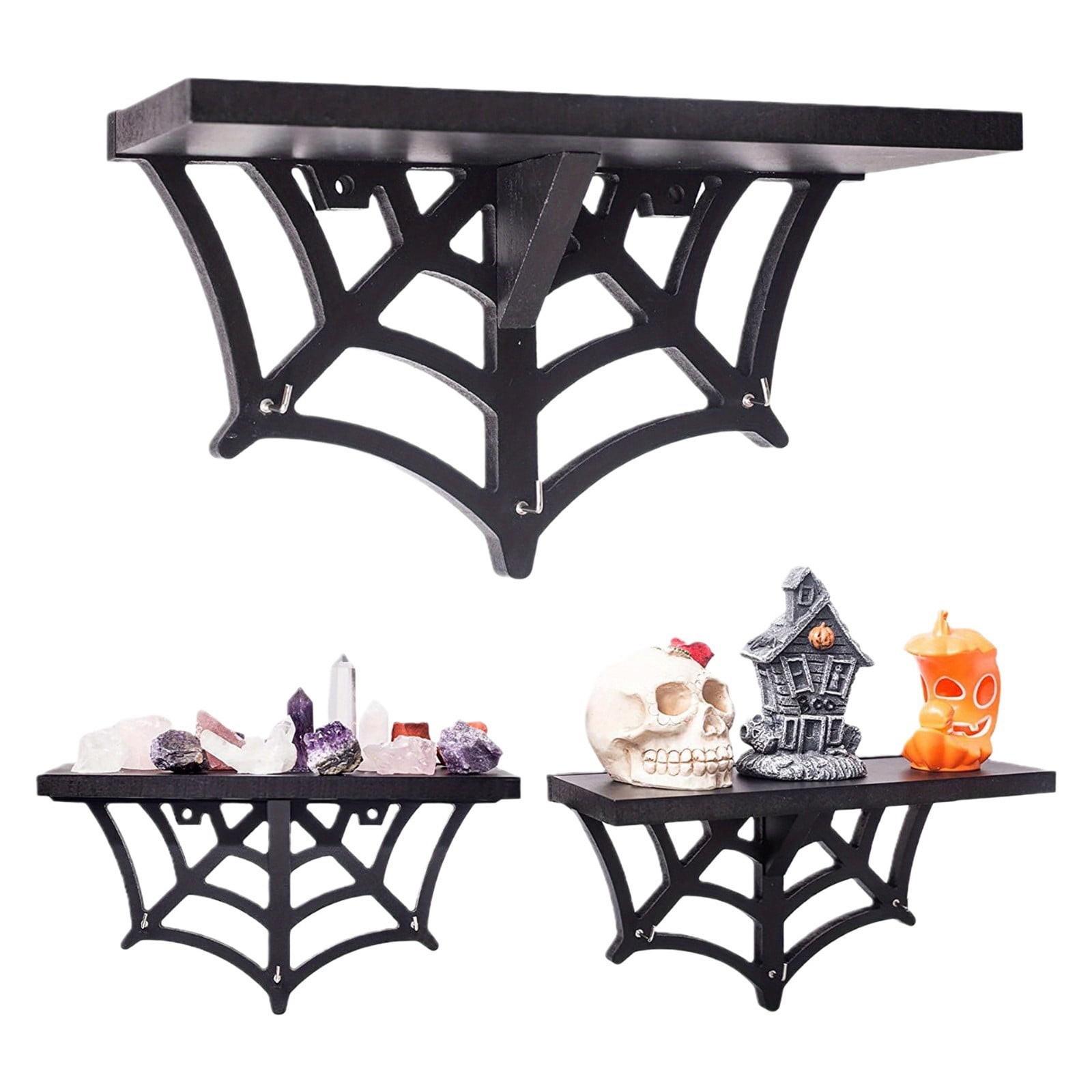 YSGFHGJW Wooden Halloween Spider Web Shelf - Decorative Storage Display ...