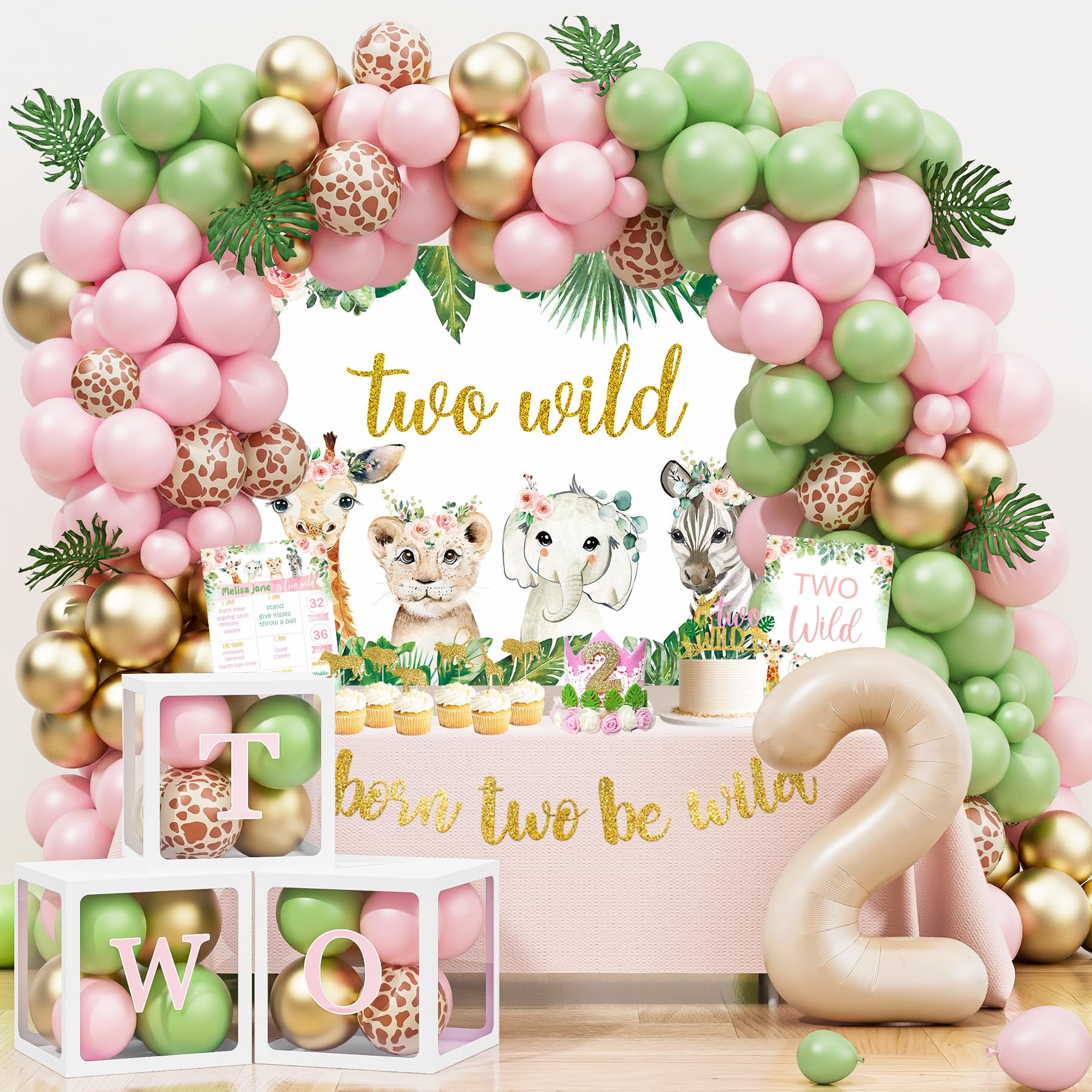 YSHMFEUX Two Wild Birthday Decorations Girl, Jungle Theme 2nd Birthday Party Supplies for Girls ...