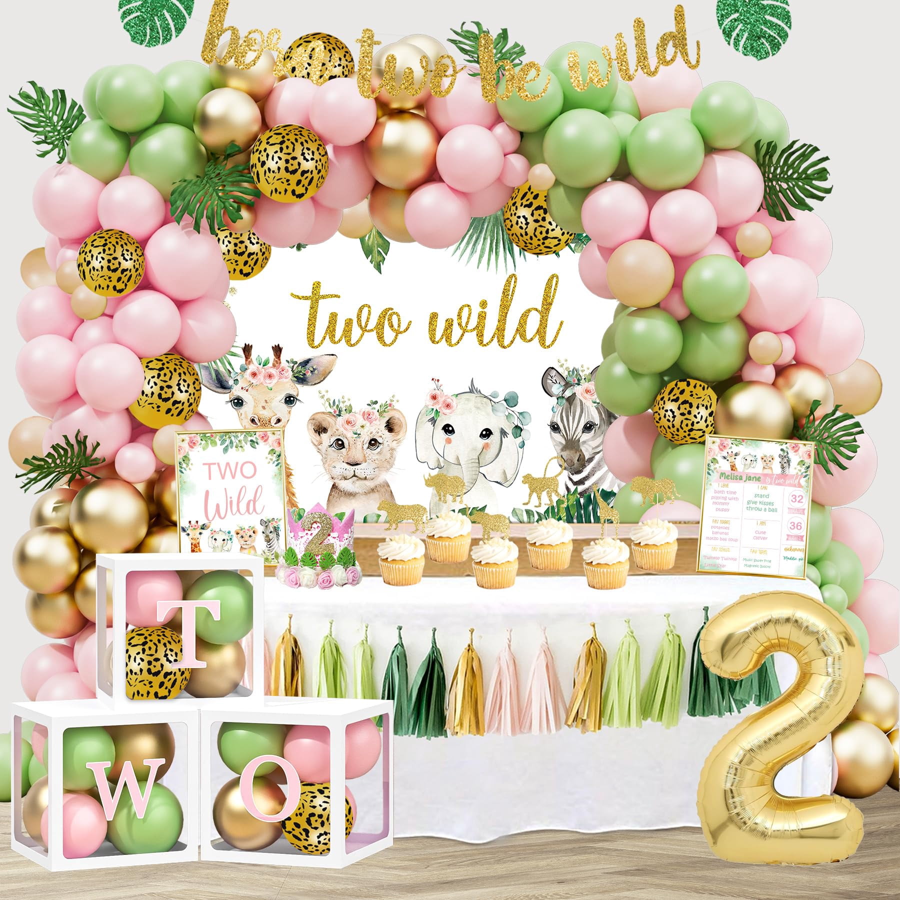 YSHMFEUX Two Wild Birthday RRF12 Decorations Girl, Jungle Theme 2nd ...