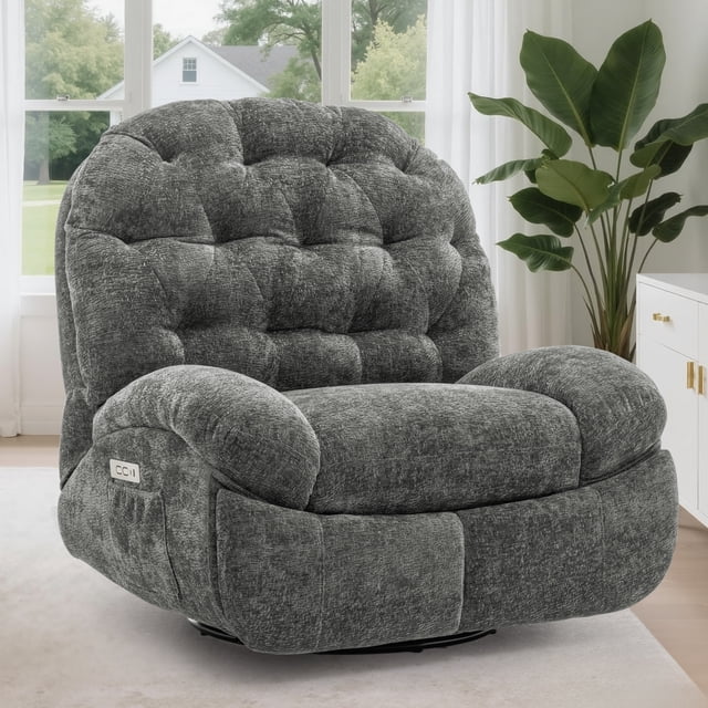 YSICK Oversized Power Swivel Rocker Recliner Chair with USB Ports ...