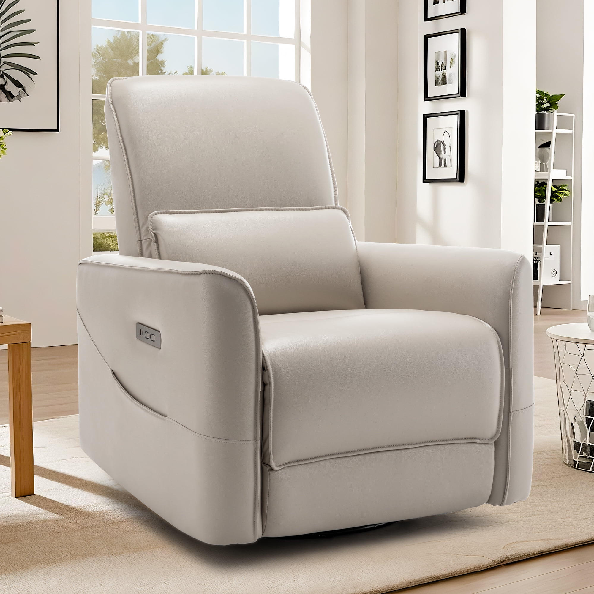 YSICK Power Rocker Swivel Recliner Chair with USB Ports and Lumbar ...