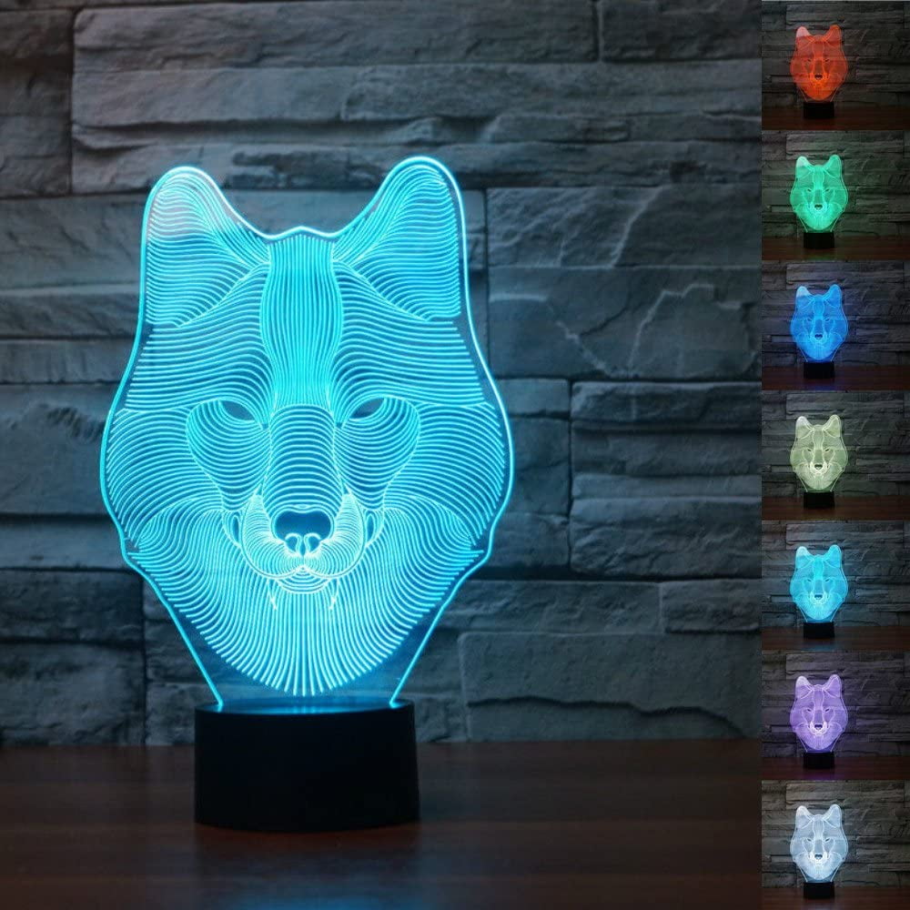 YSITIAN 3D Animal Wolf Head Night Light Touch Table Desk Optical ...
