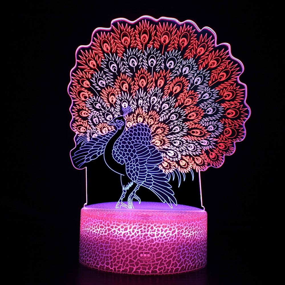 YSITIAN 3D Illusion Lamp Night Light,Peacock Stand on One Foot Dynamic ...