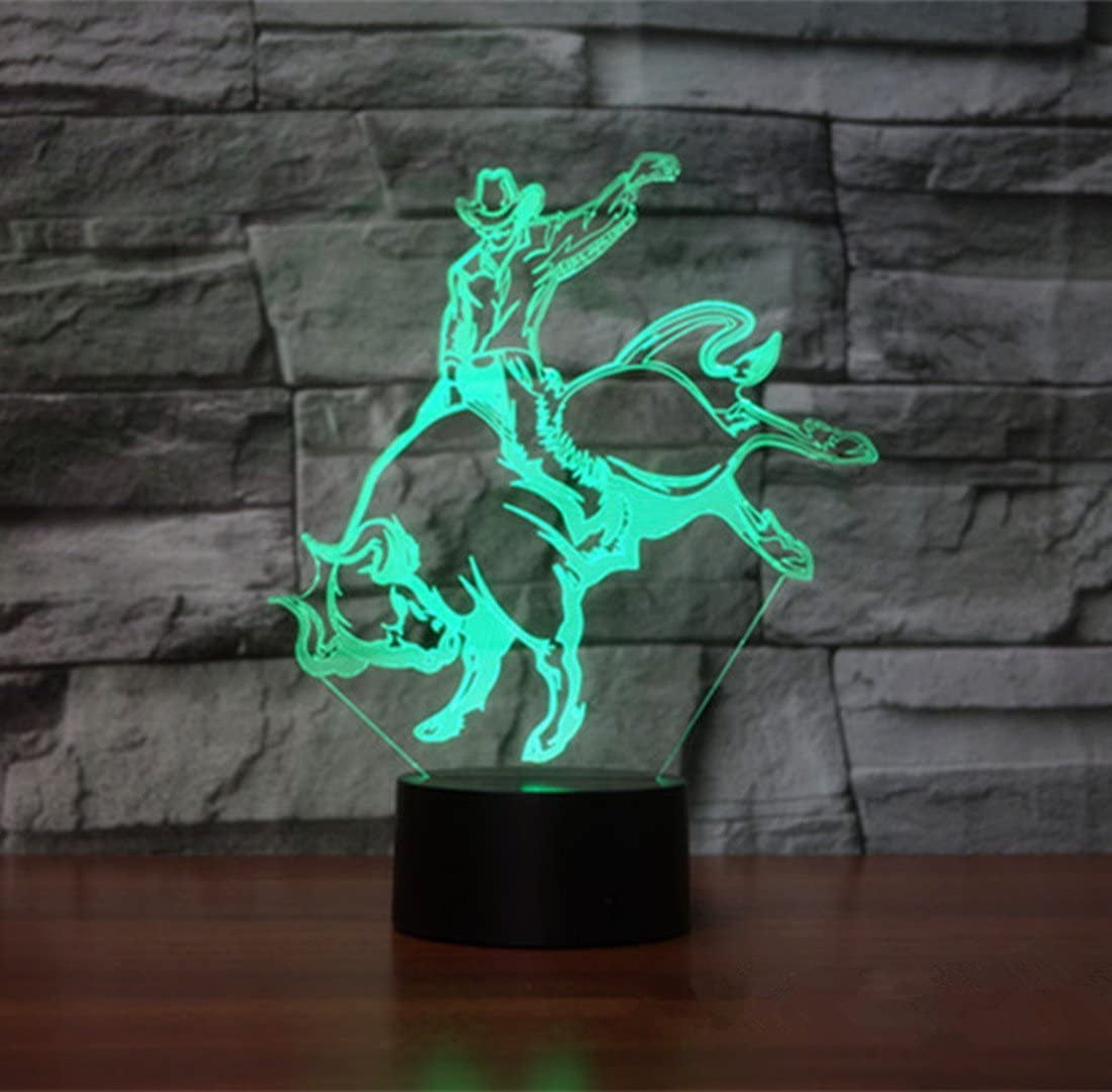 YSITIAN 3D Night Lighting Bull Riders Matador Touch Botton 7 Color ...