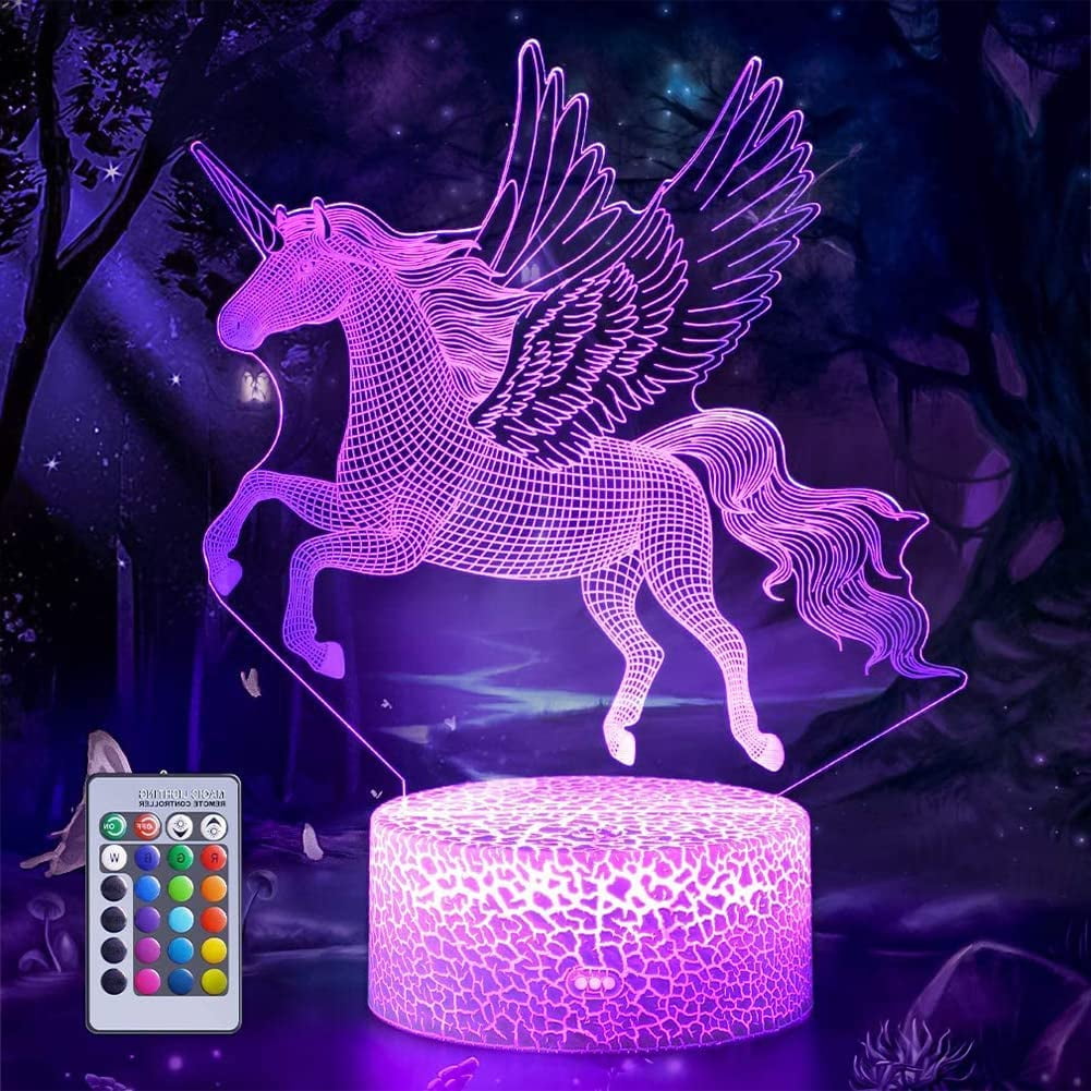 YSITIAN 3D Unicorn Night Light-Unicorn Night Lights with Timer Remote ...