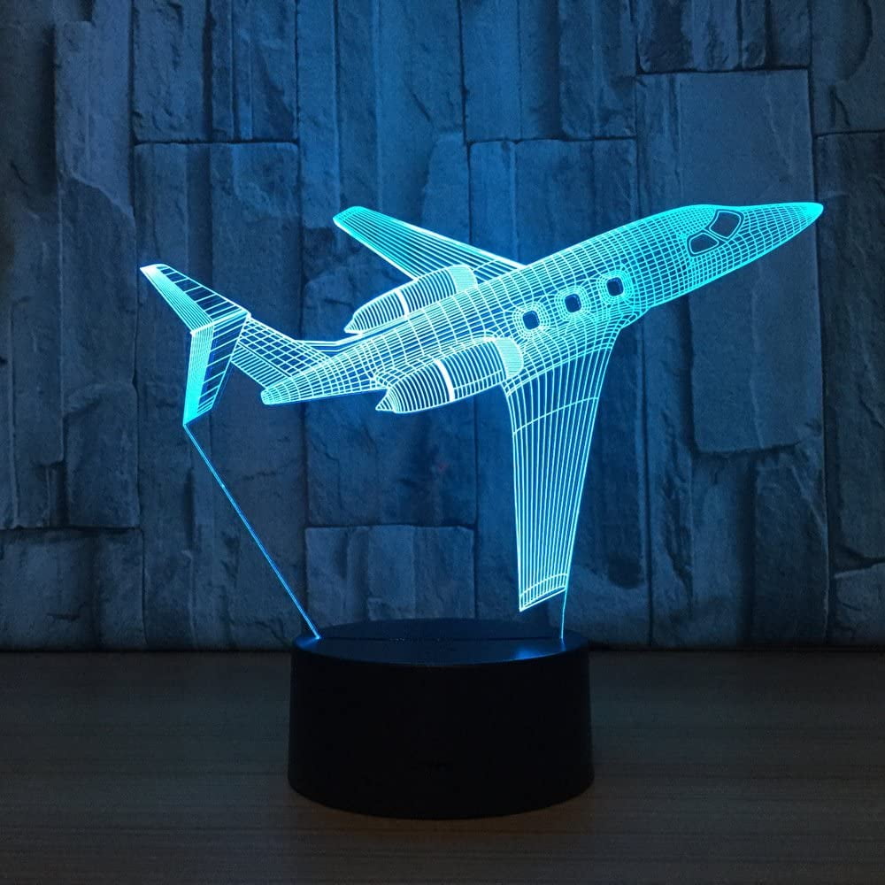 YSITIAN 3D Visual Airplane Night Light Aircraft LED Desk Lamp 7 Color ...