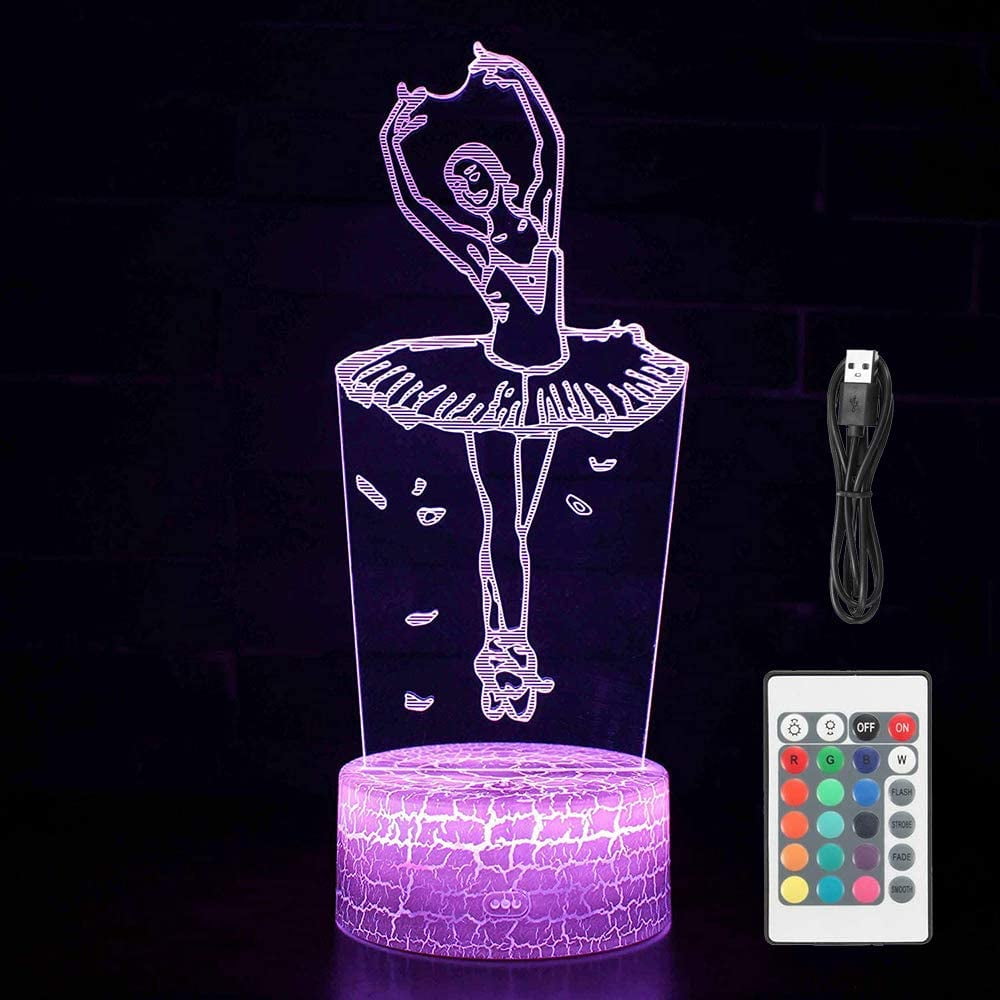 YSITIAN Ballet Acrylic Night Light Kids Bedside Lamp Ballerina 3D LED ...