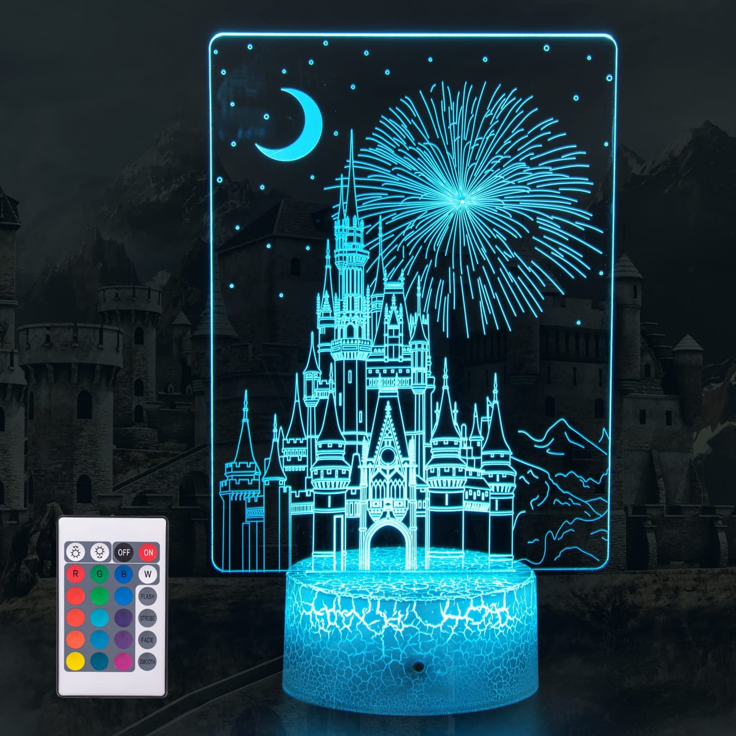 YSITIAN Creative 3D Illusion lamp Castle Night Light with Remote ...