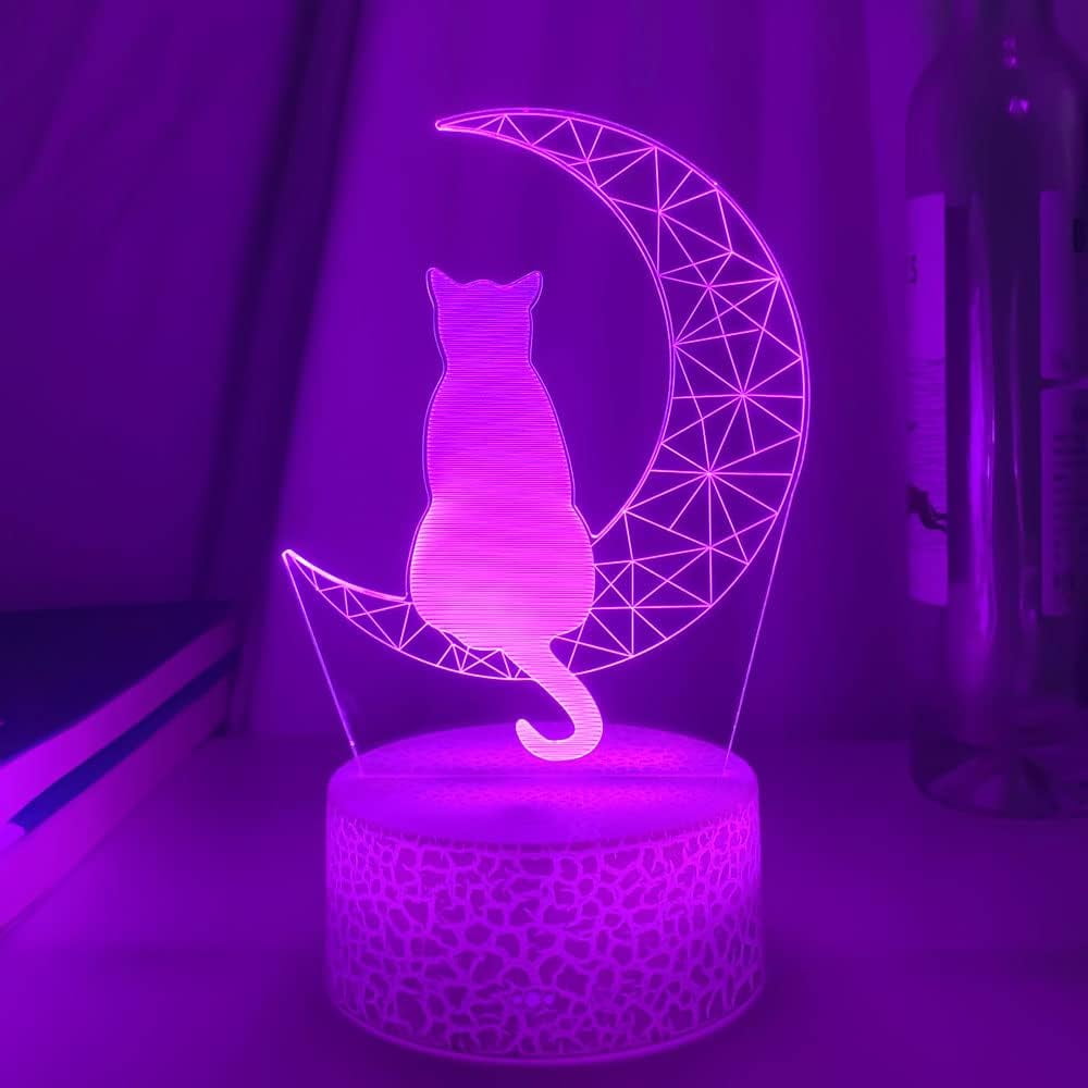 YSITIANNA 3D Acrylic Led Night Light Little Cat Figure Nightlight for ...