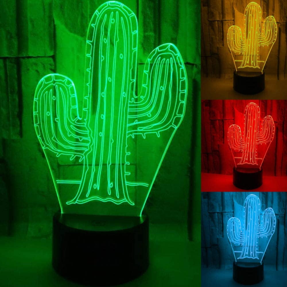 YSITIANNA 3D Cactus Night Light Table Desk Optical Illusion Lamps 7 ...